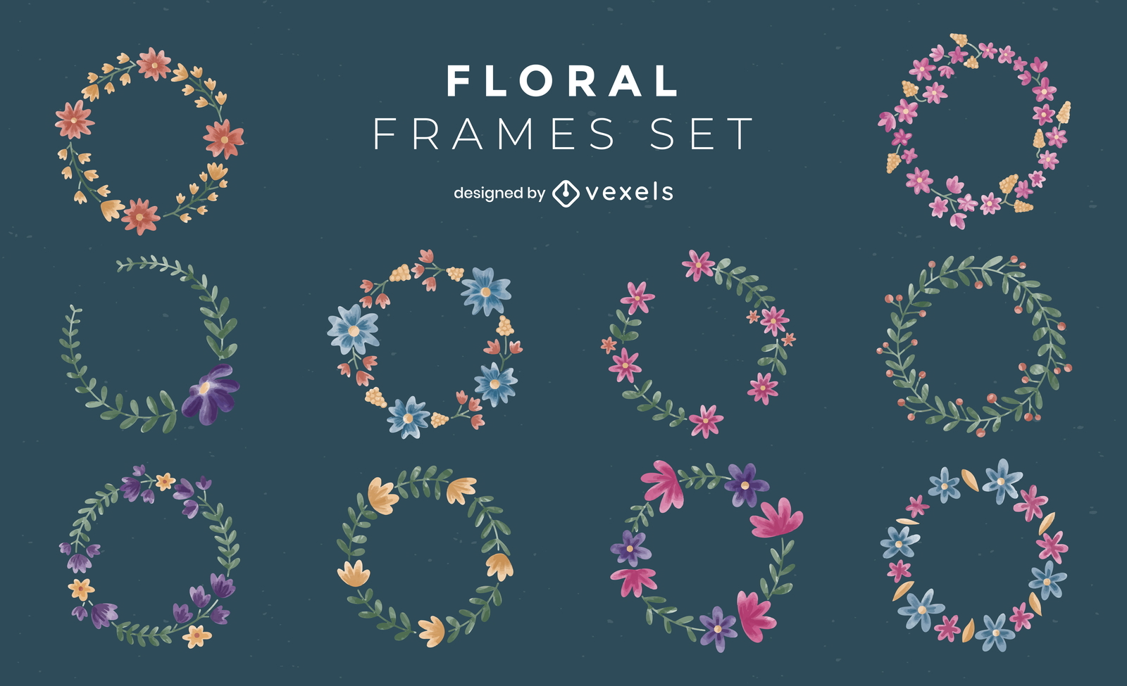 Circular Flower Frames Set Vector Download