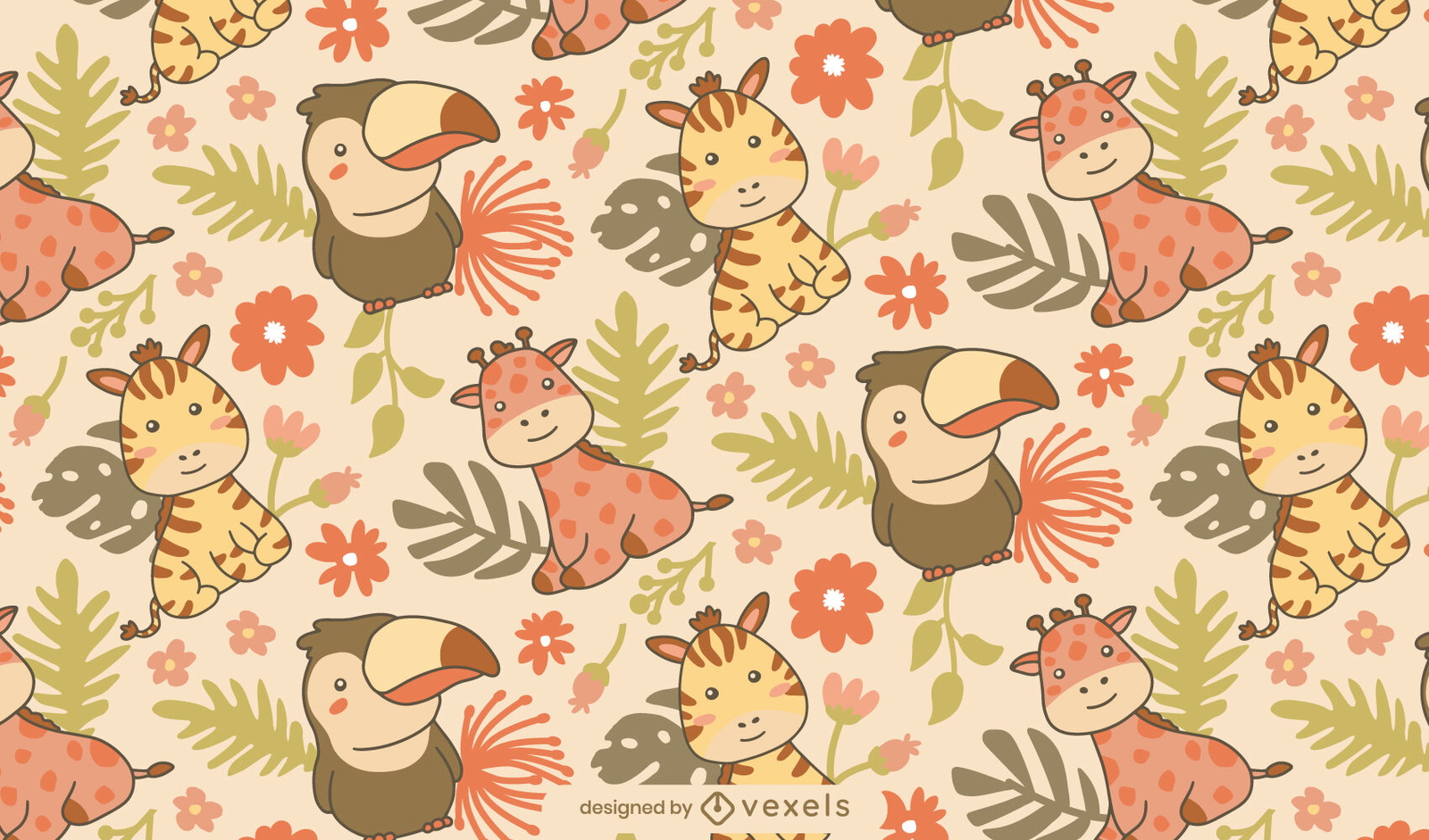 Baby Animals Pattern Design Vector Download