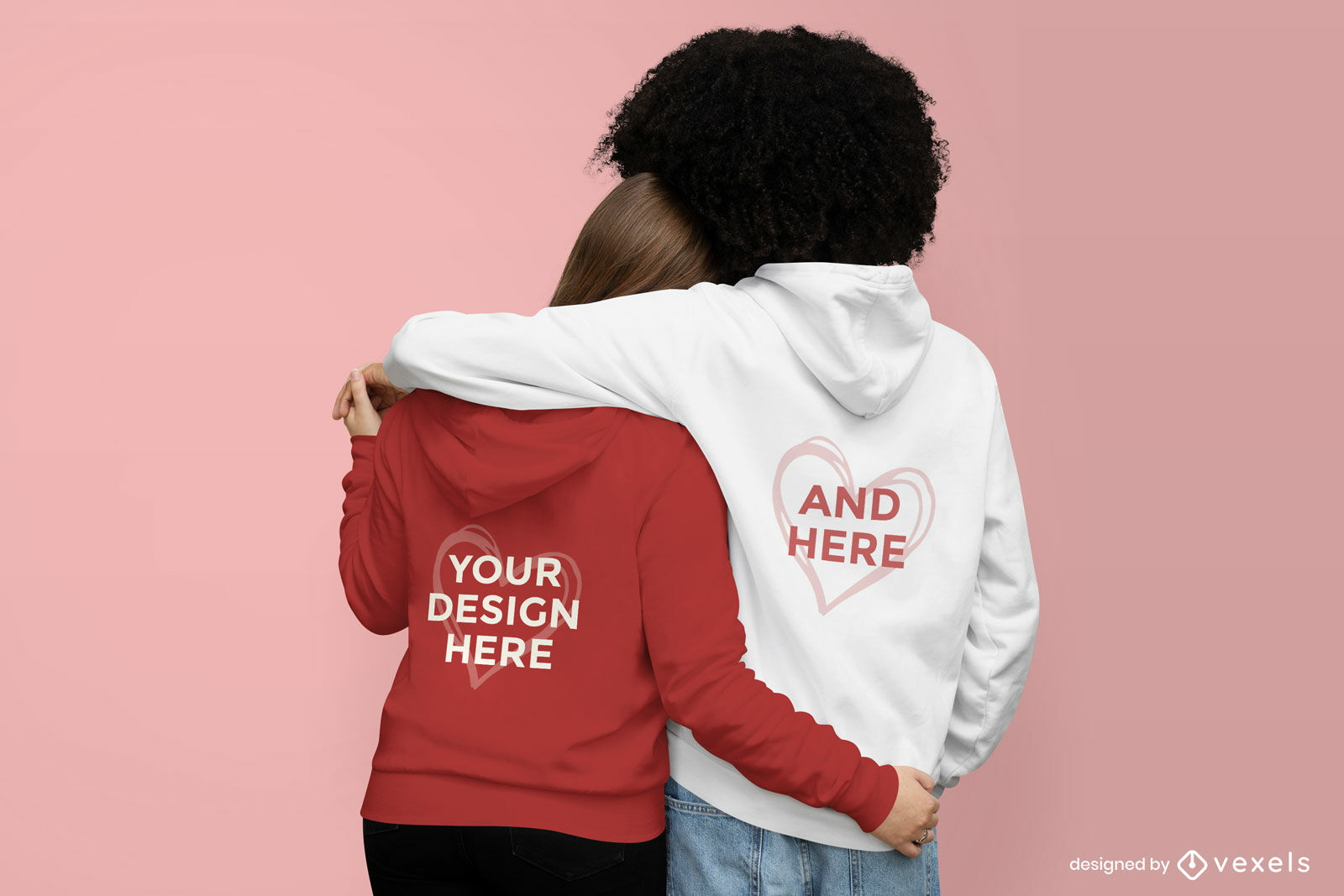 Woman And Man Hugging Backwards Hoodie Mockup PSD Editable Template