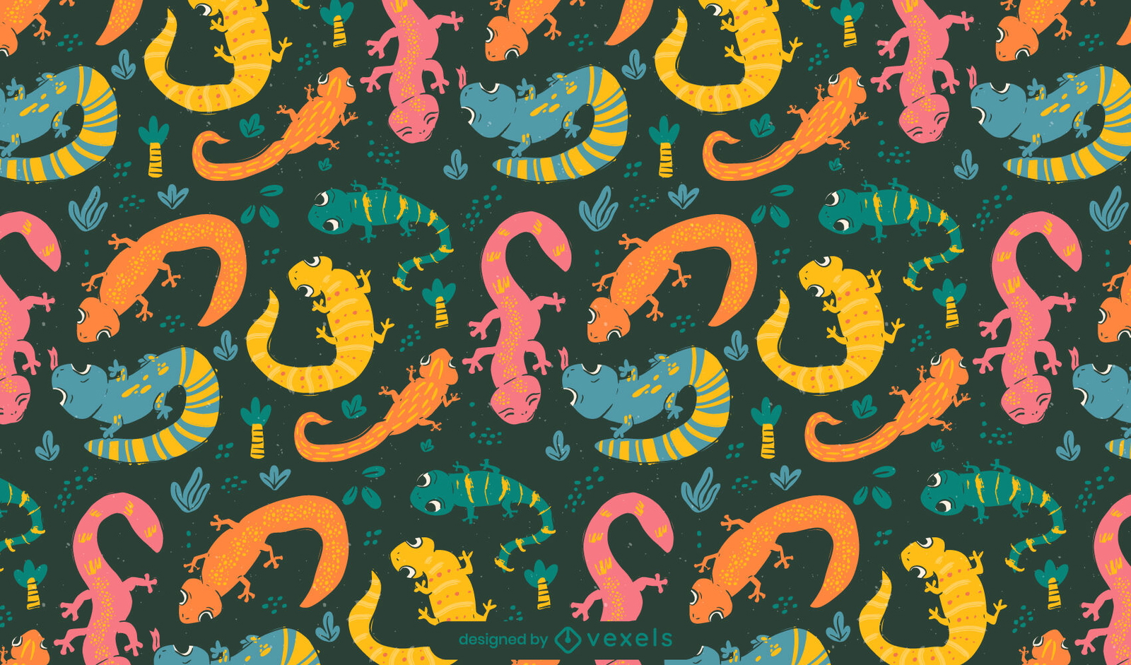 Colorful Salamander Animals Pattern Design Vector Download