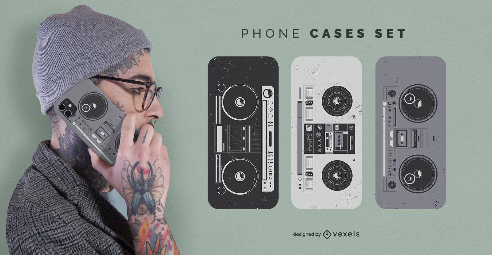 Retro Boombox Phone Cases Set Vector Download