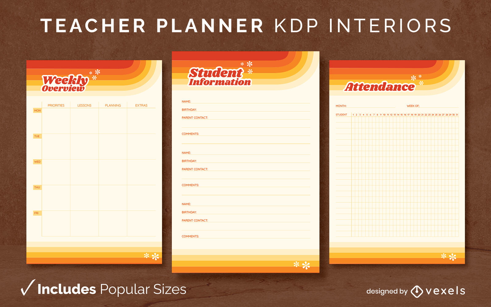 Teacher Vintage Planner KDP Interior Design Vector Download