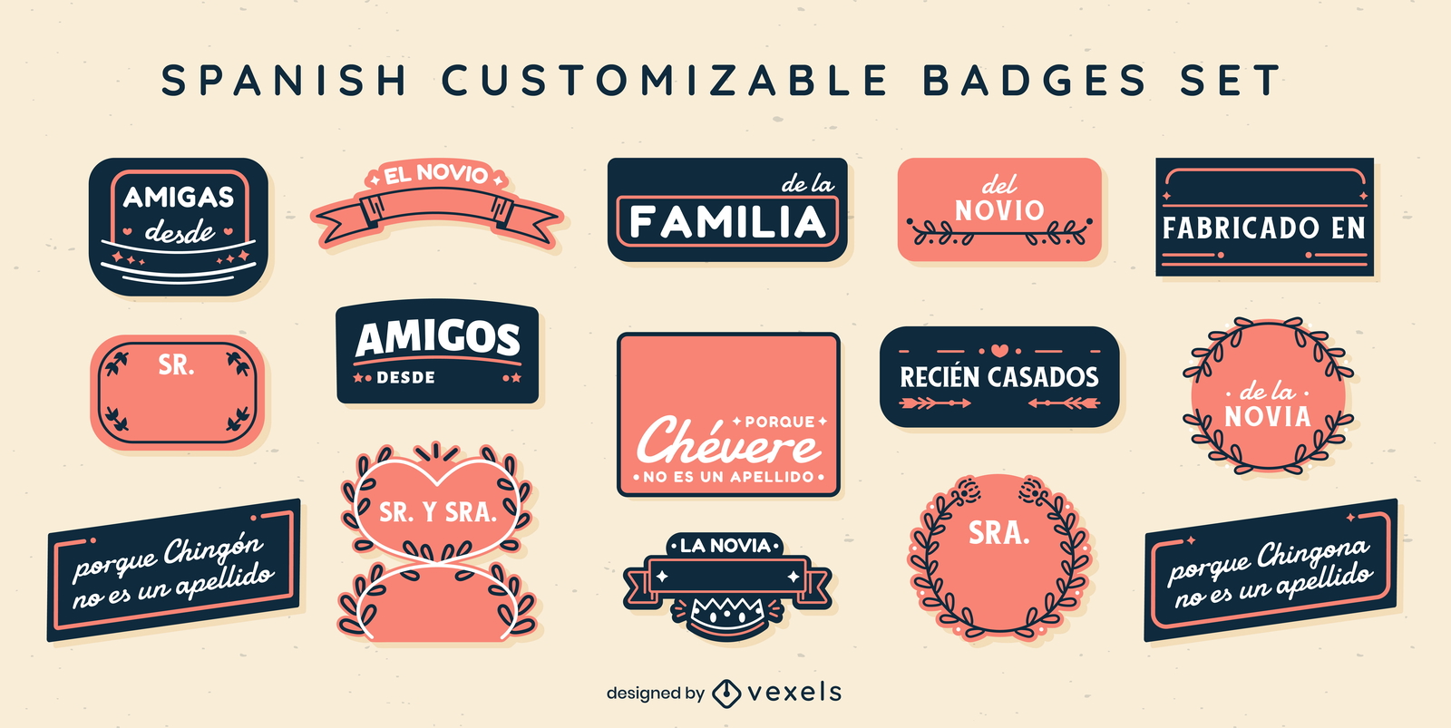 Spanish Quotes Customizable Badges Set Vector Download