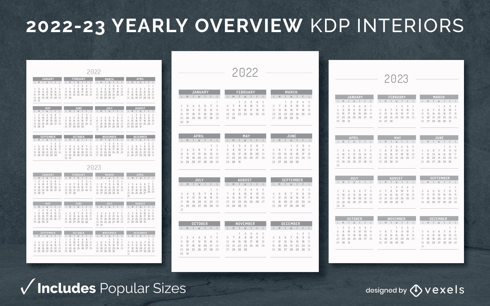Yearly Overview 2022-23 KDP Interior Template Vector Download