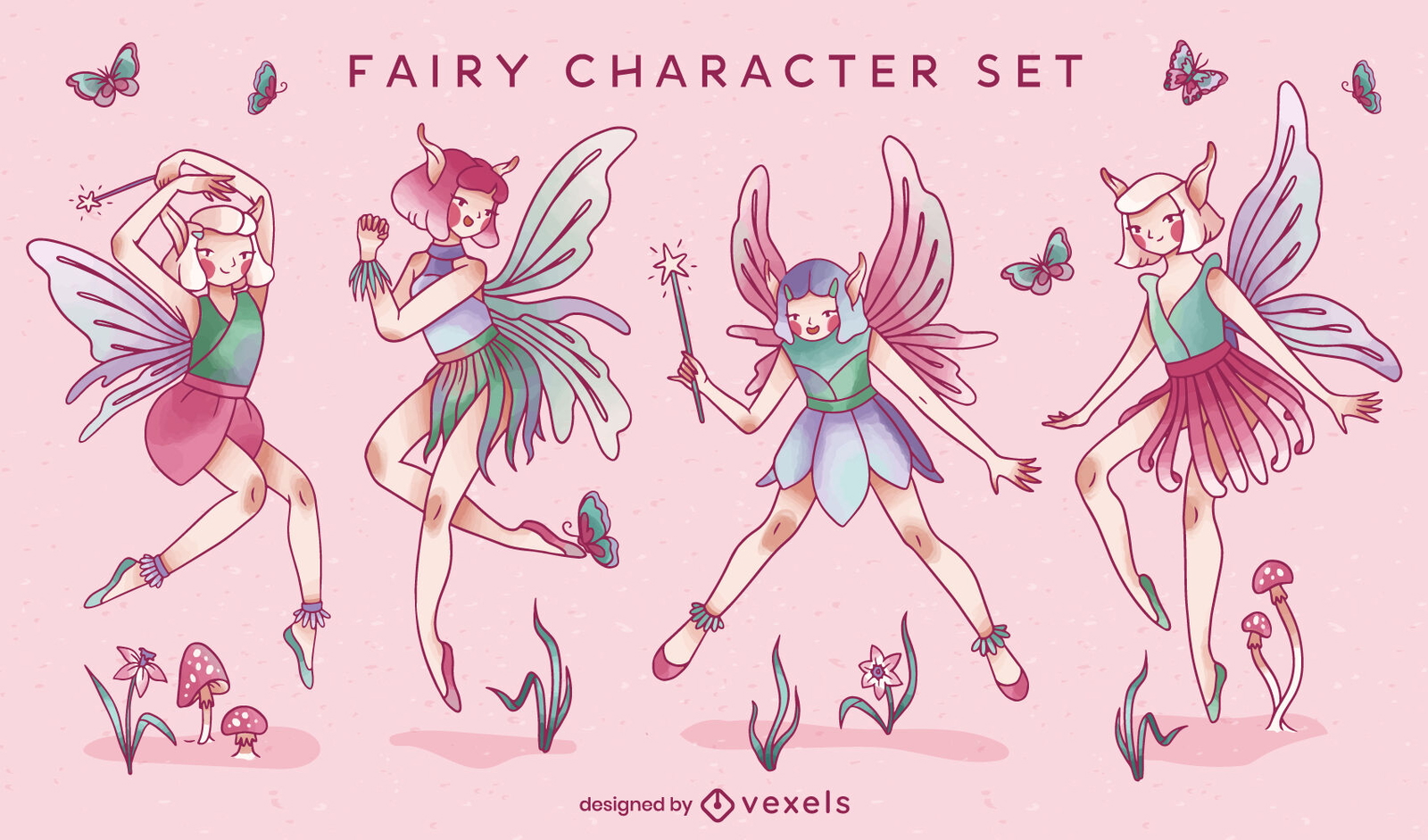 Cute Fairy Character Set Vector Download