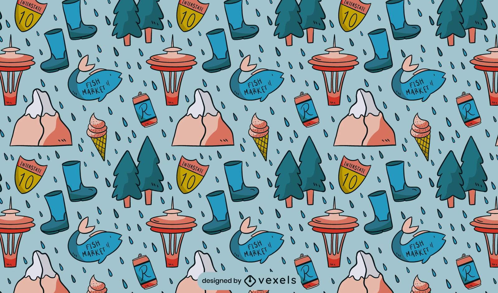 Seattle Tileable Pattern Design Vector Download