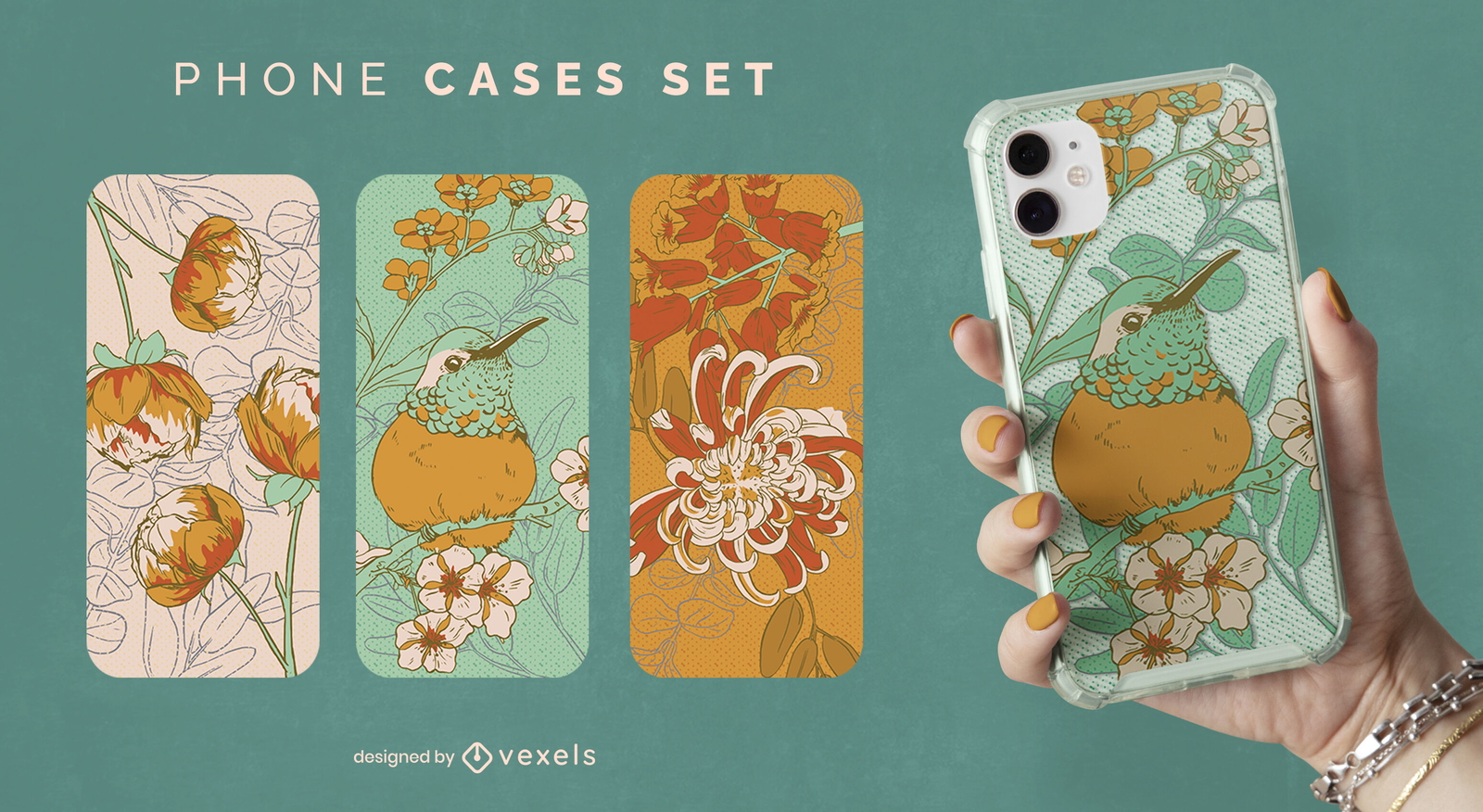 Vintage Spring Phone Cases Set Vector Download