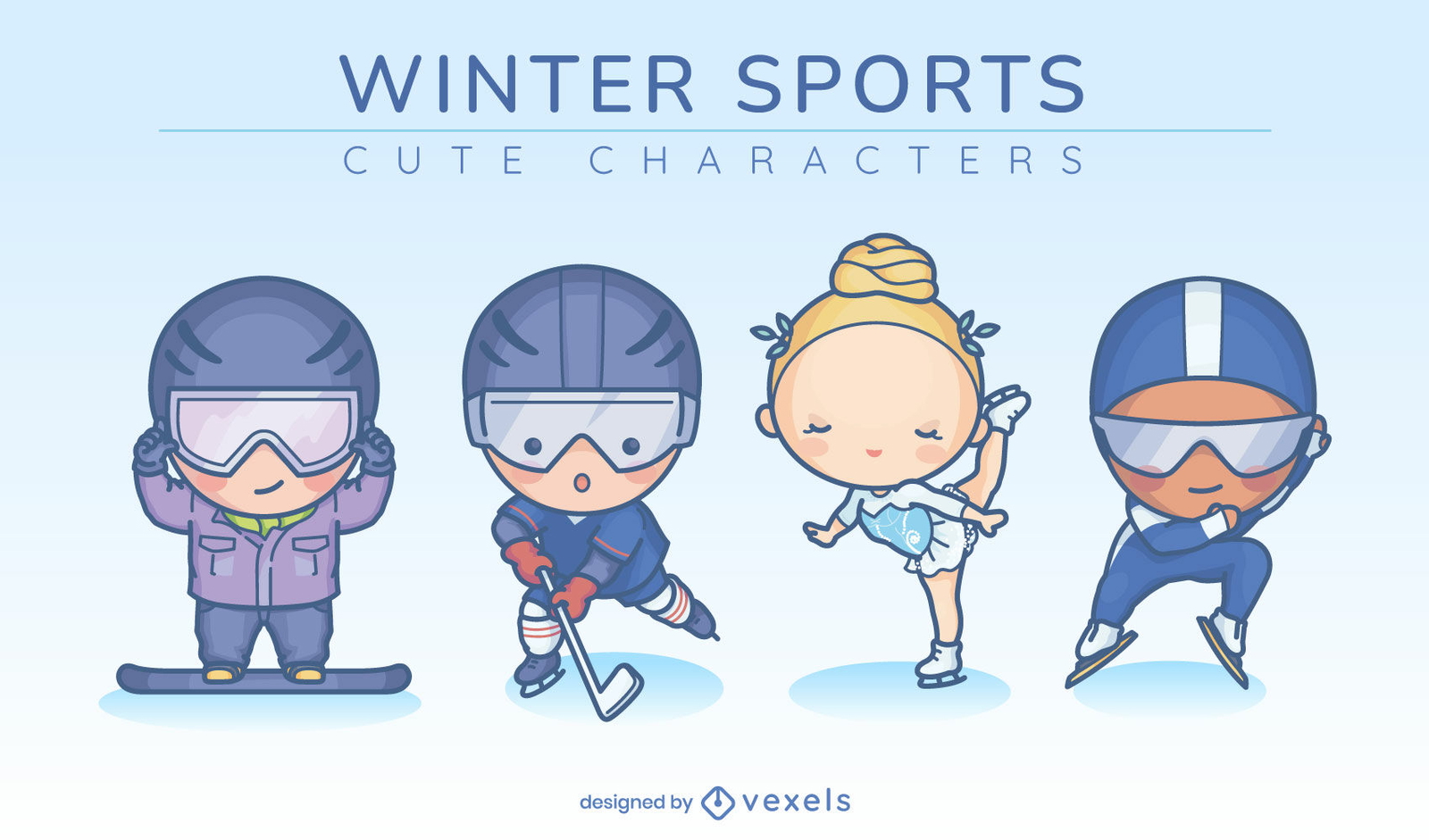 Winter Sports Cute Character Set Vector Download