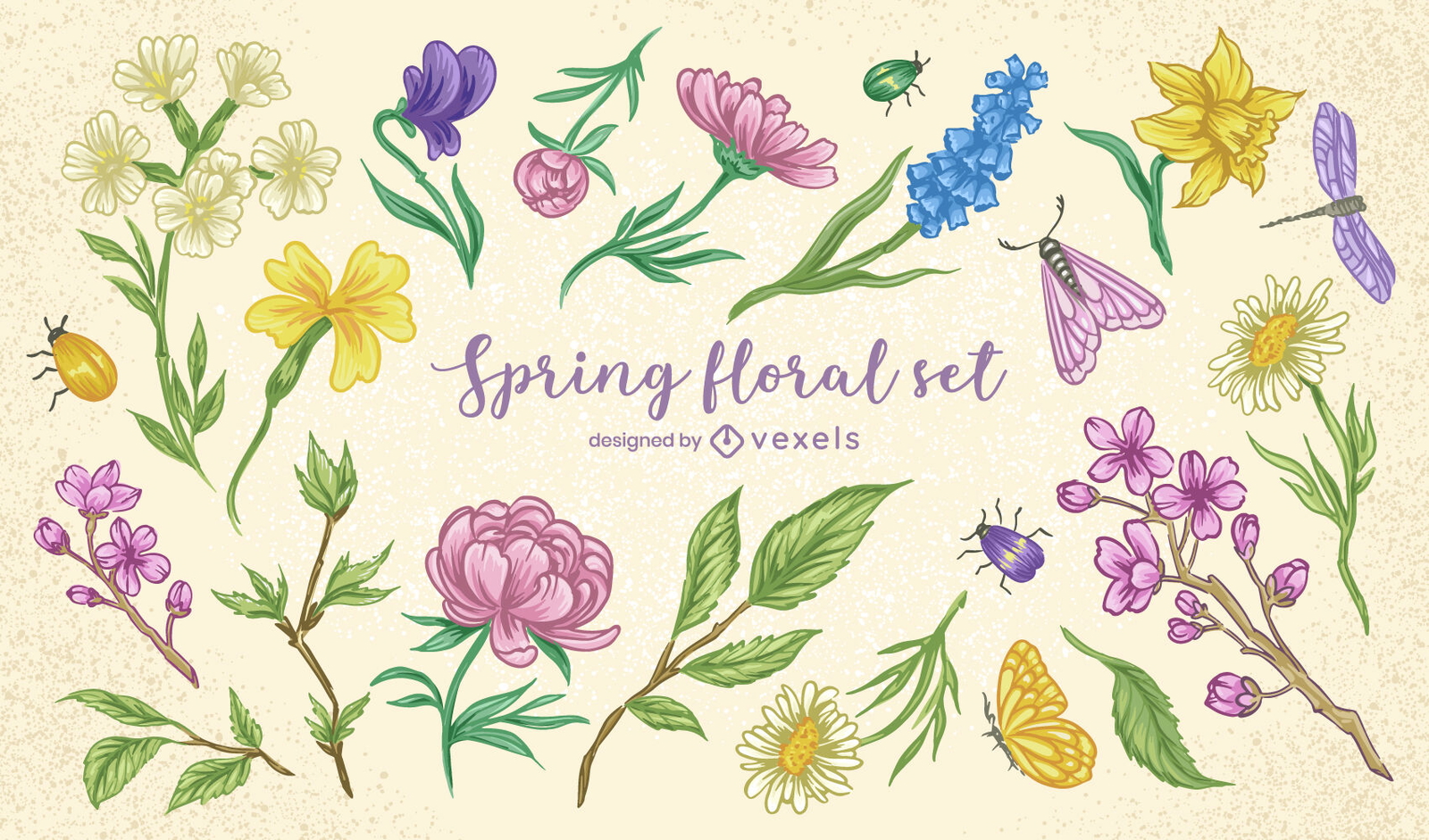 Realistic Spring Floral Set Vector Download