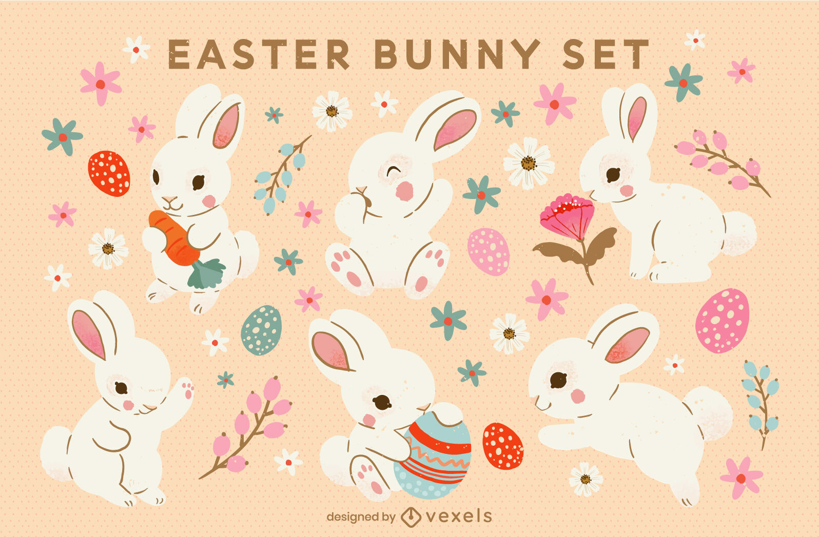 Floral Easter Bunny Character Set Vector Download