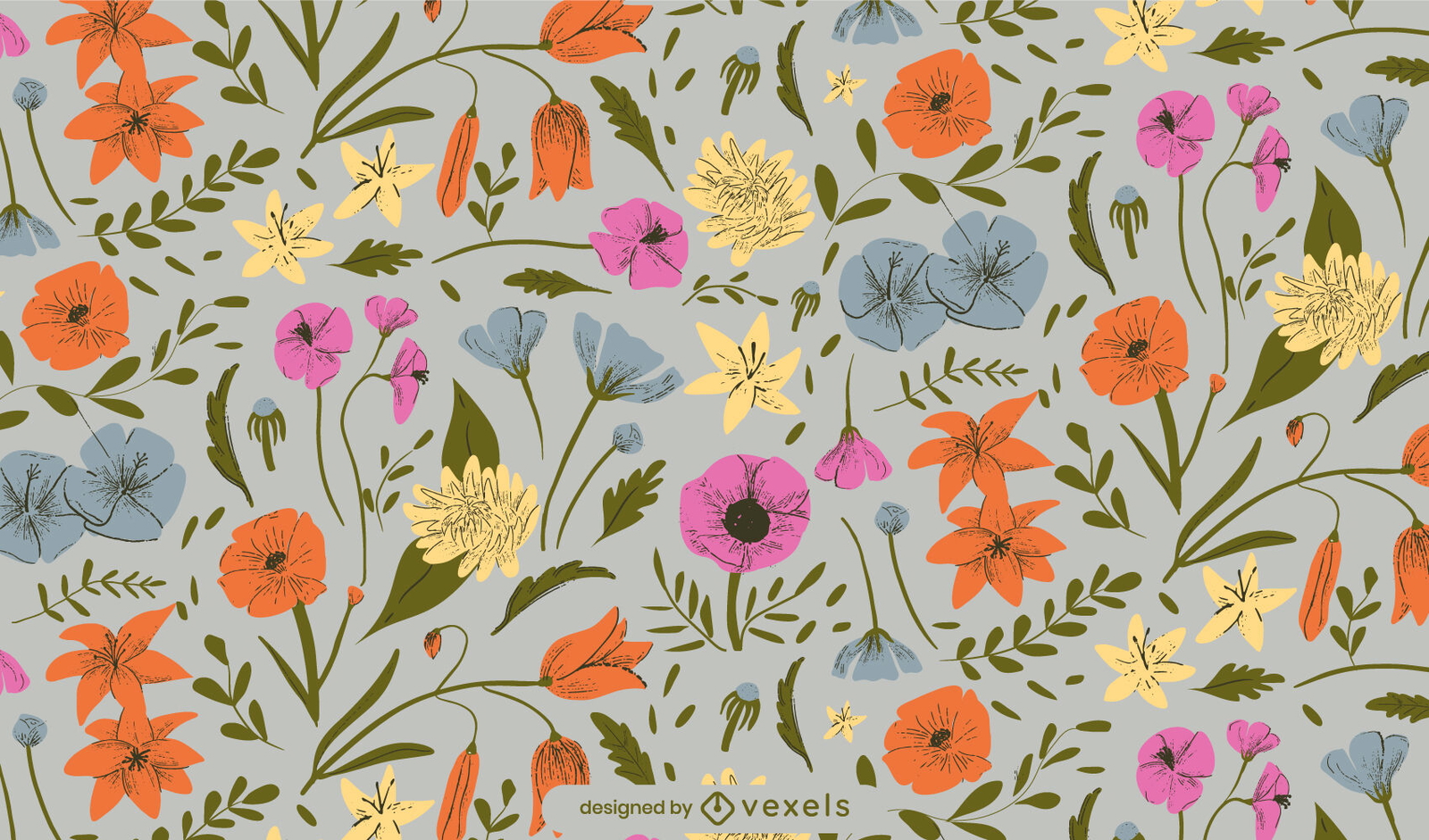 Detailed Flowers Pattern Design Vector Download