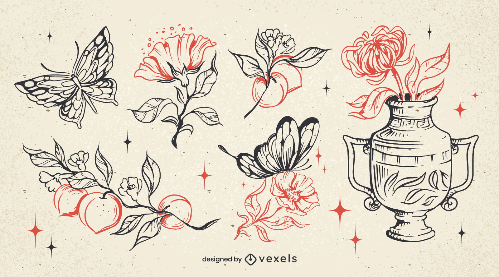 Spring Flowers Tattoo Set Vector Download
