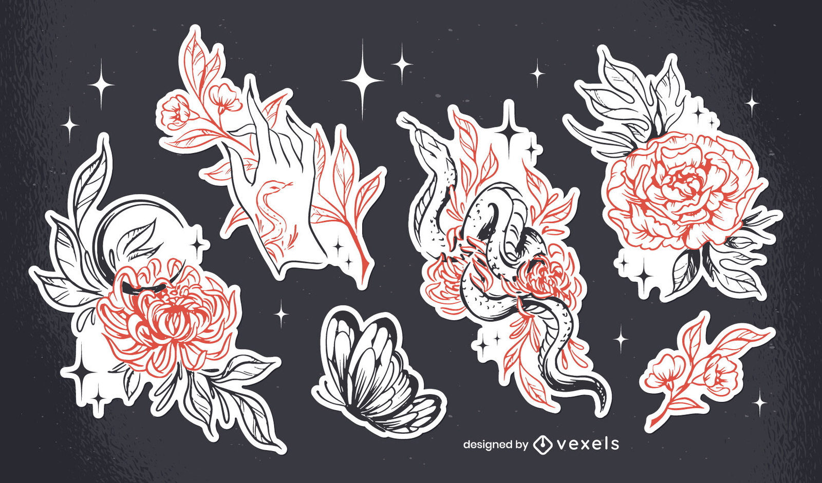 Floral Spring Tattoo Set Vector Download