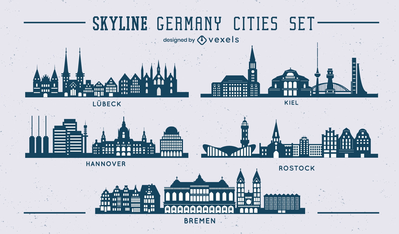 German Cities Skyline Set Vector Download