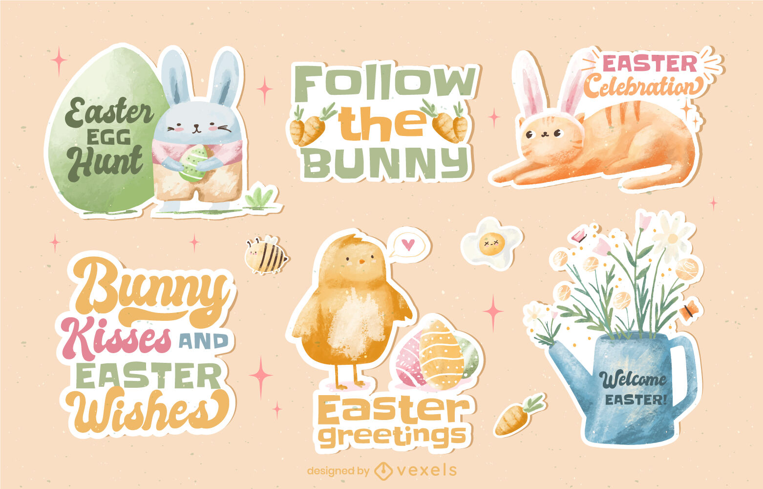 Watercolor Easter Stickers Set Vector Download