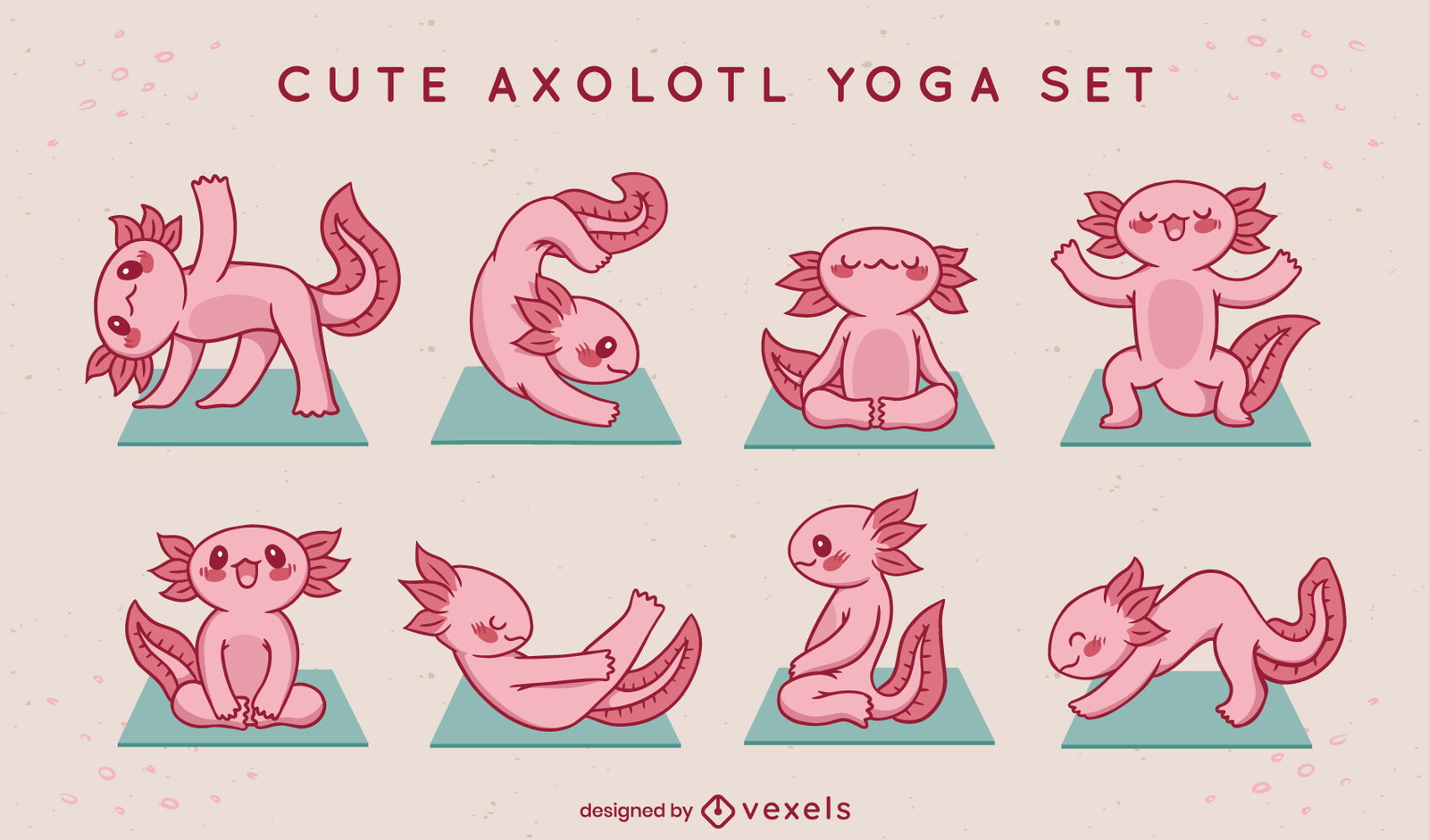 Yoga Axolotl Characters Set Vector Download