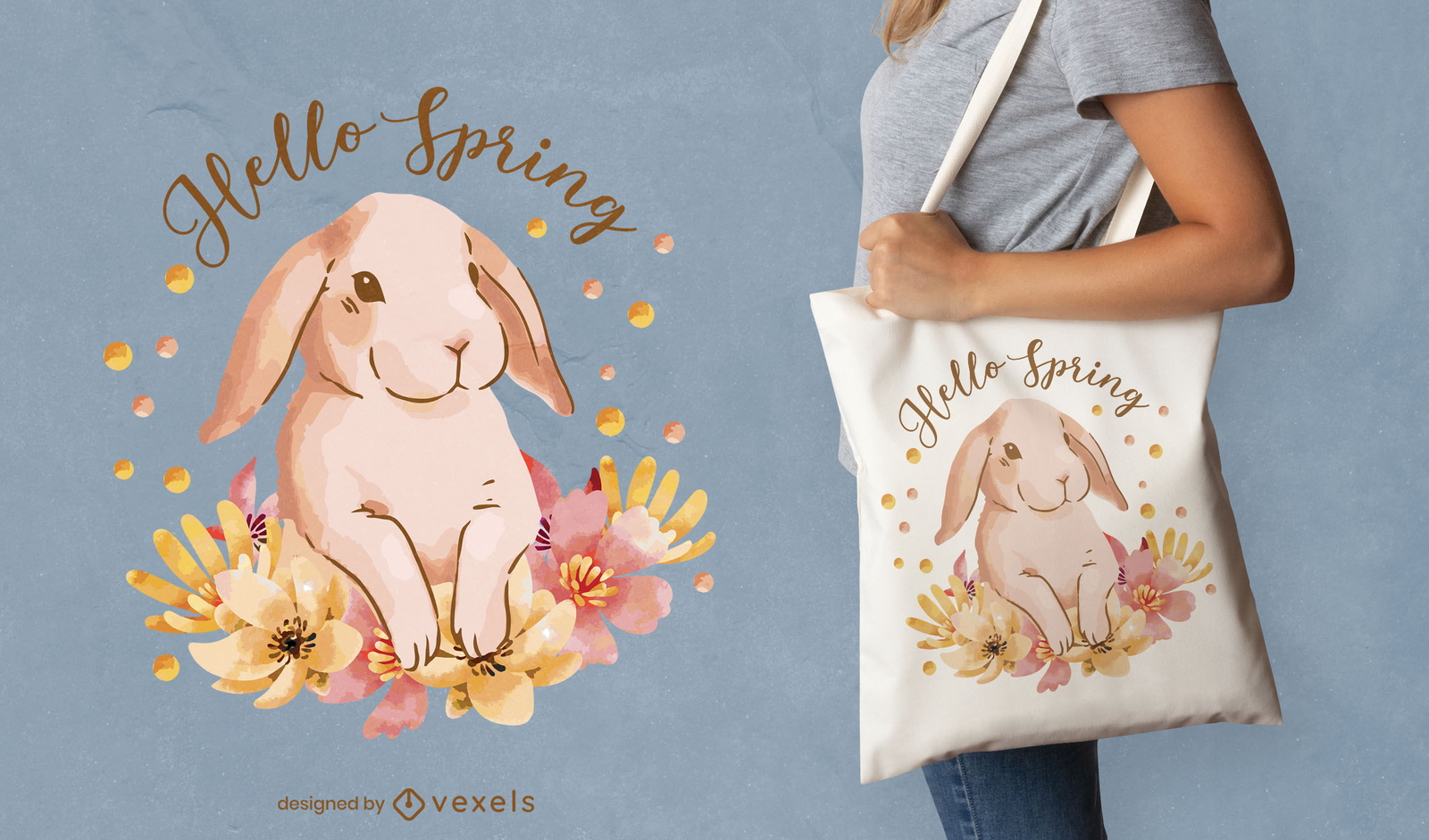 Spring Rabbit Tote Bag Design Vector Download