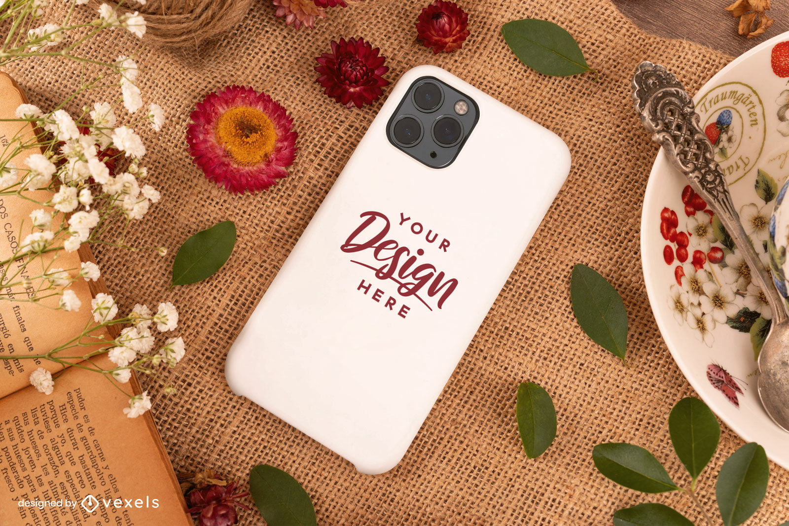 Floral Phone Case Mockup Design PSD Editable Template