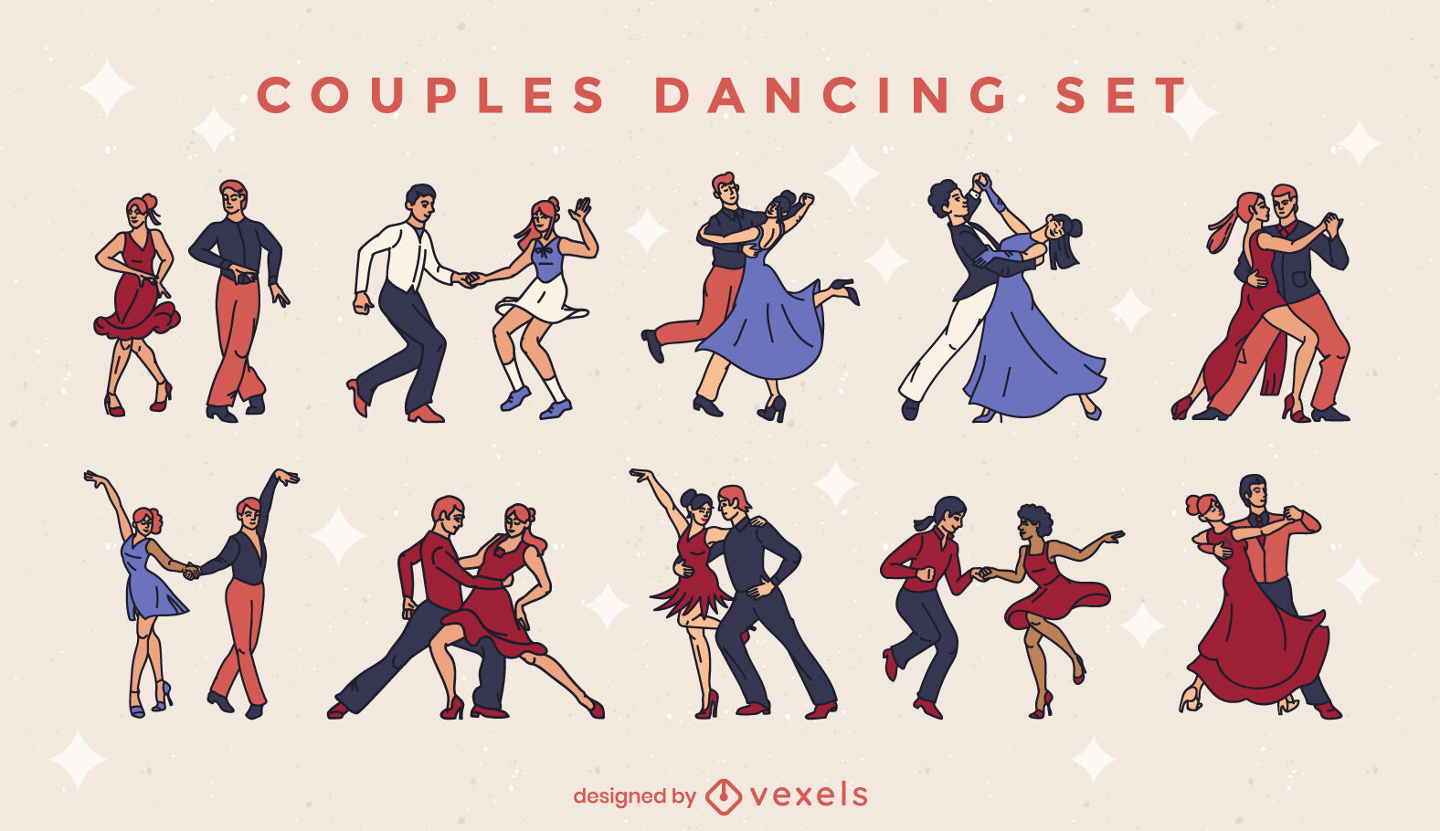 Couples Dancing Color Stroke Set Vector Download
