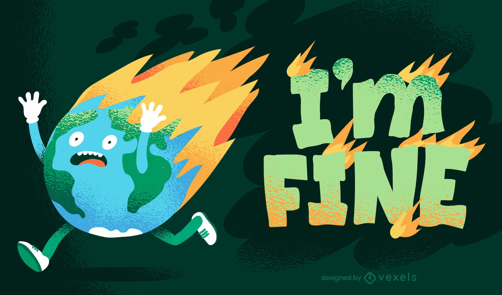Earth On Fire Cartoon T-shirt Design Vector Download