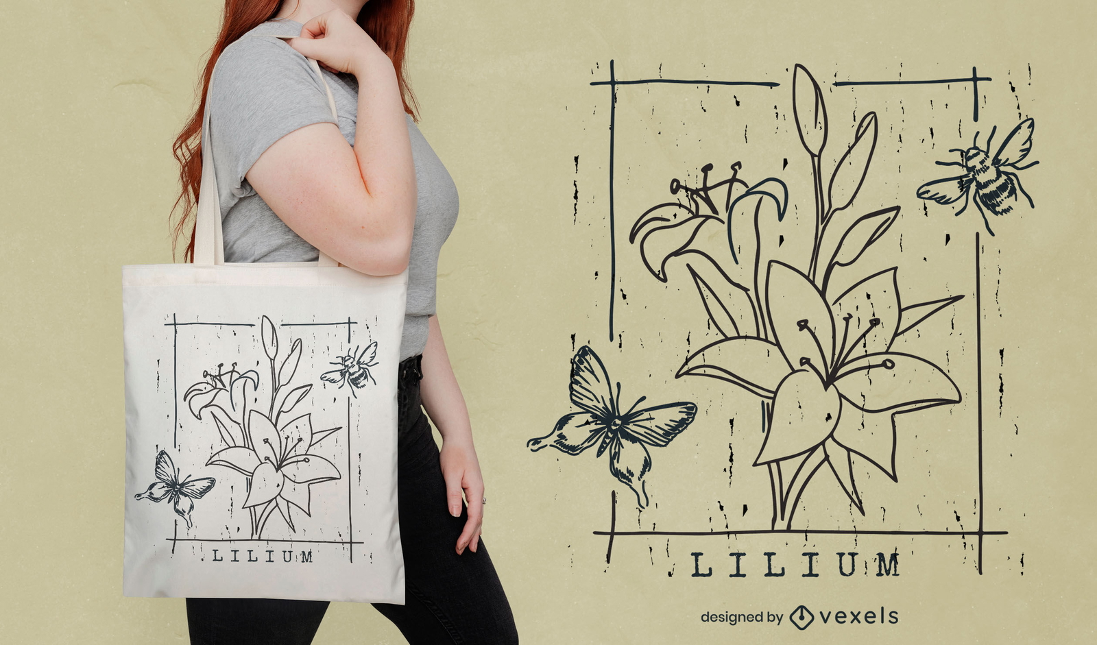 Lily Flowers Tote Bag Design Vector Download