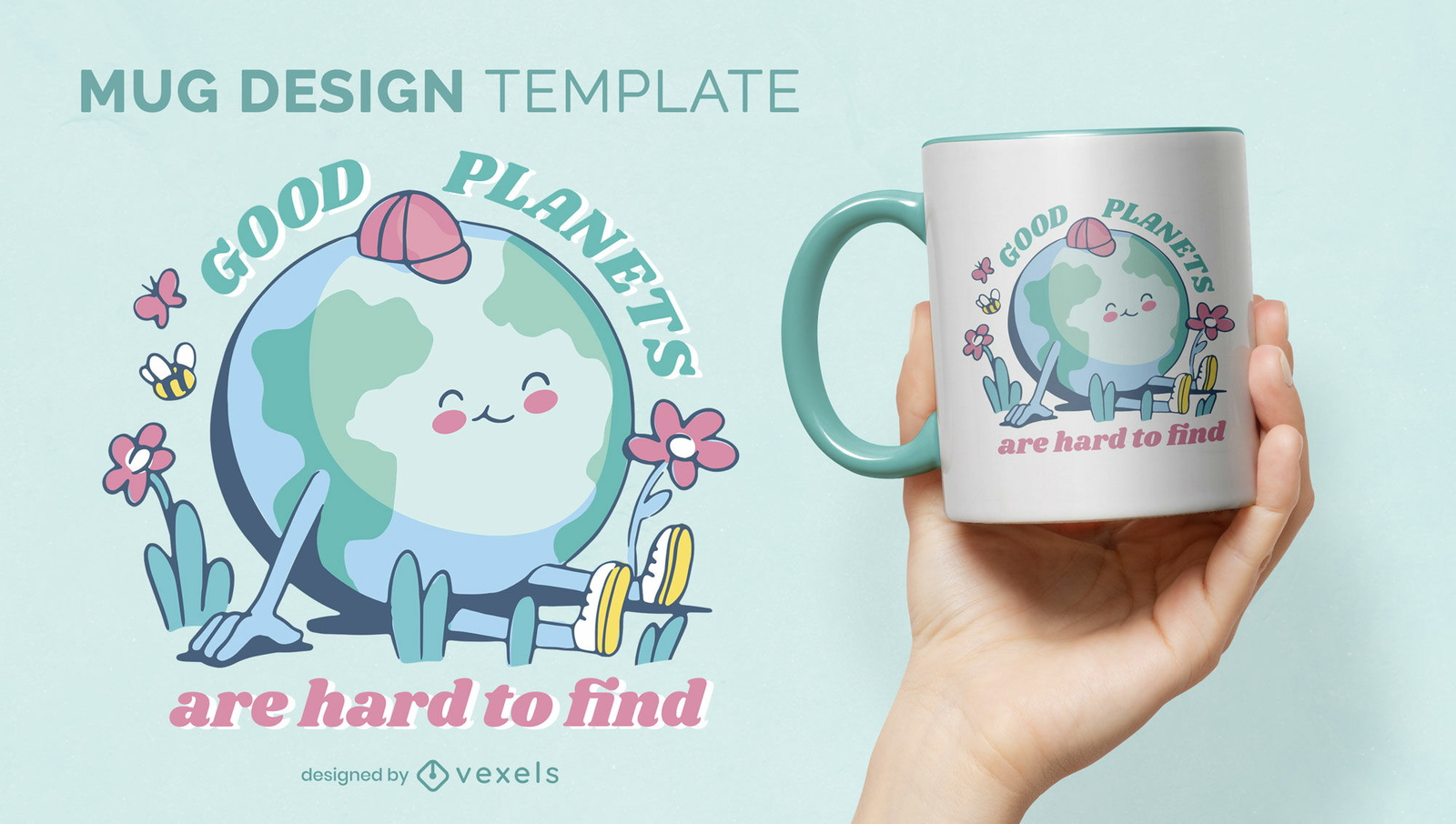 Cute Earth Day Cartoon Mug Design Vector Download