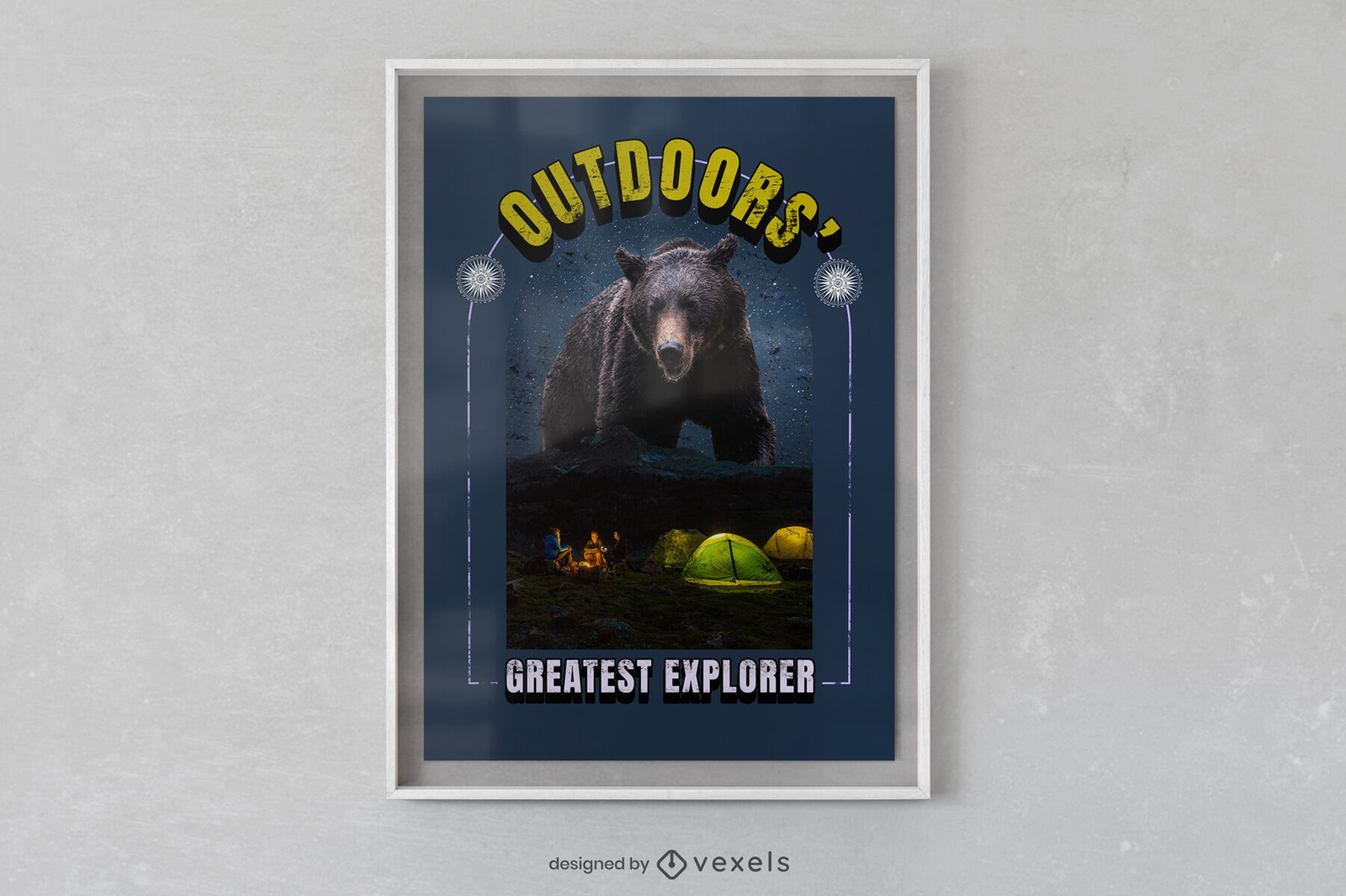 Bear Wild Animal In Camping Psd Poster PSD Editable Template