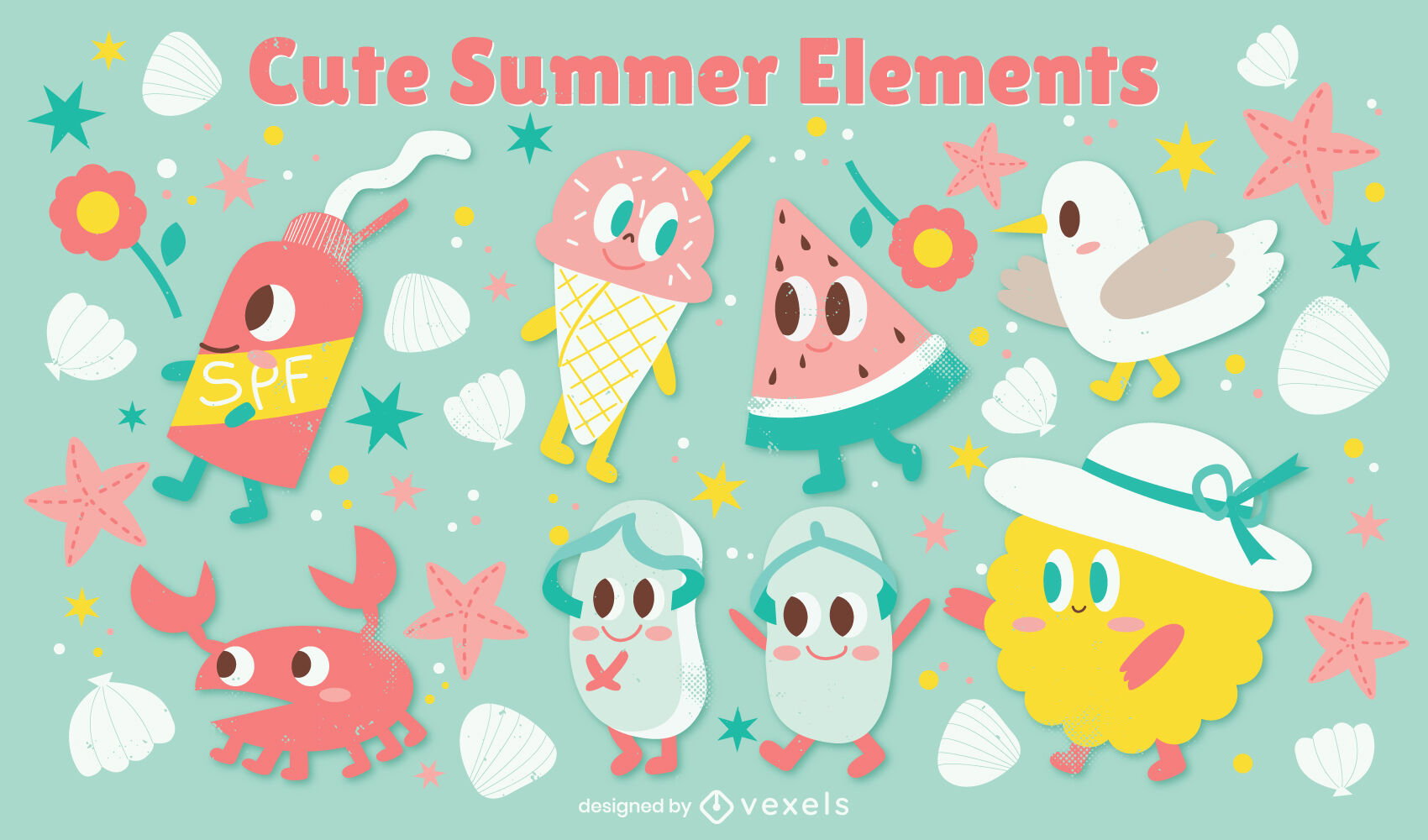 Cute Summer Holiday Elements Set Vector Download