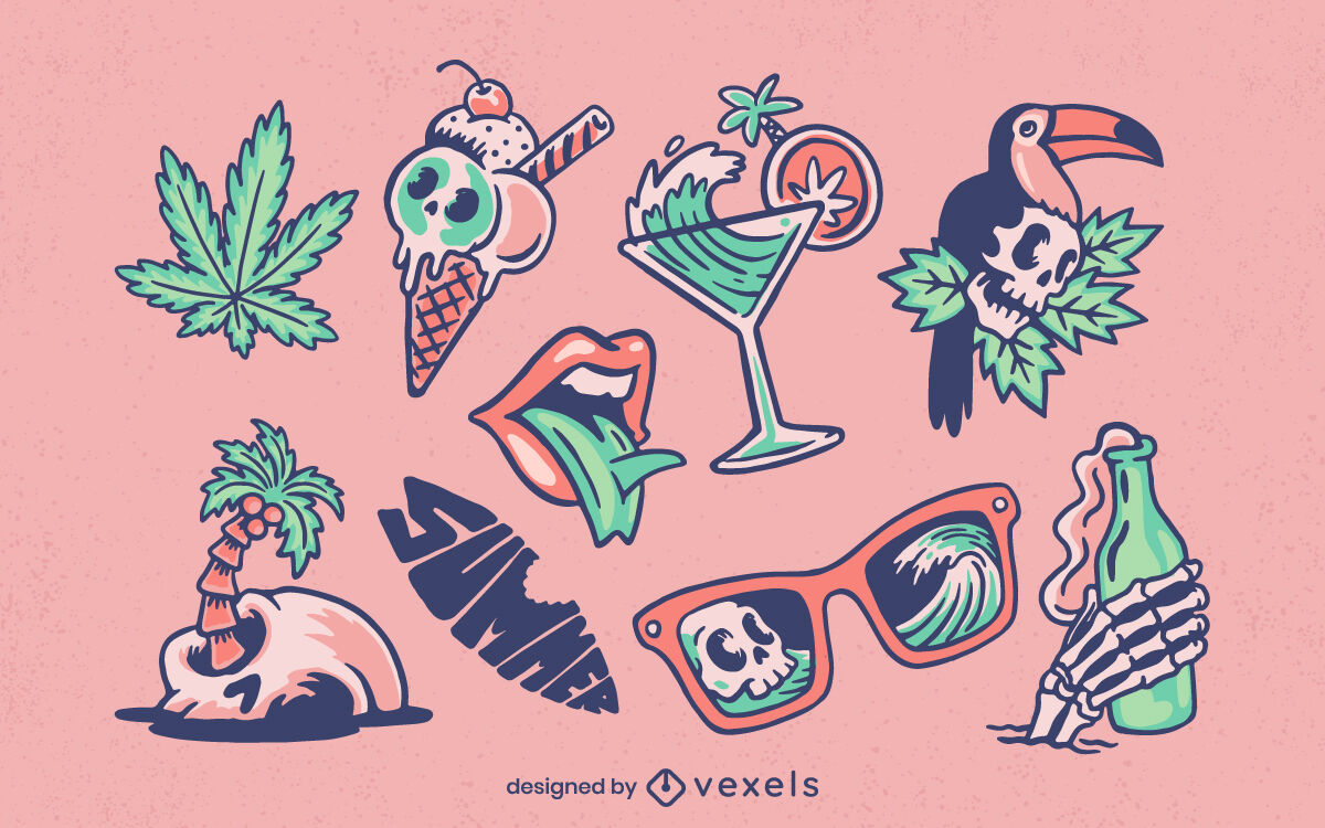 Summer Elements Set Design Vector Download