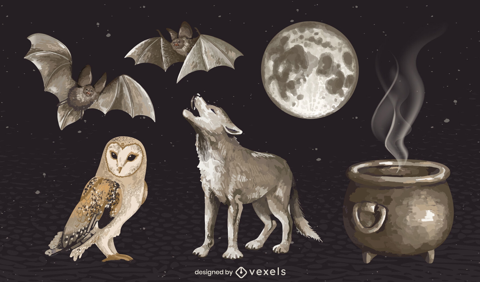 Halloween Wild Animals Realistic Set Vector Download