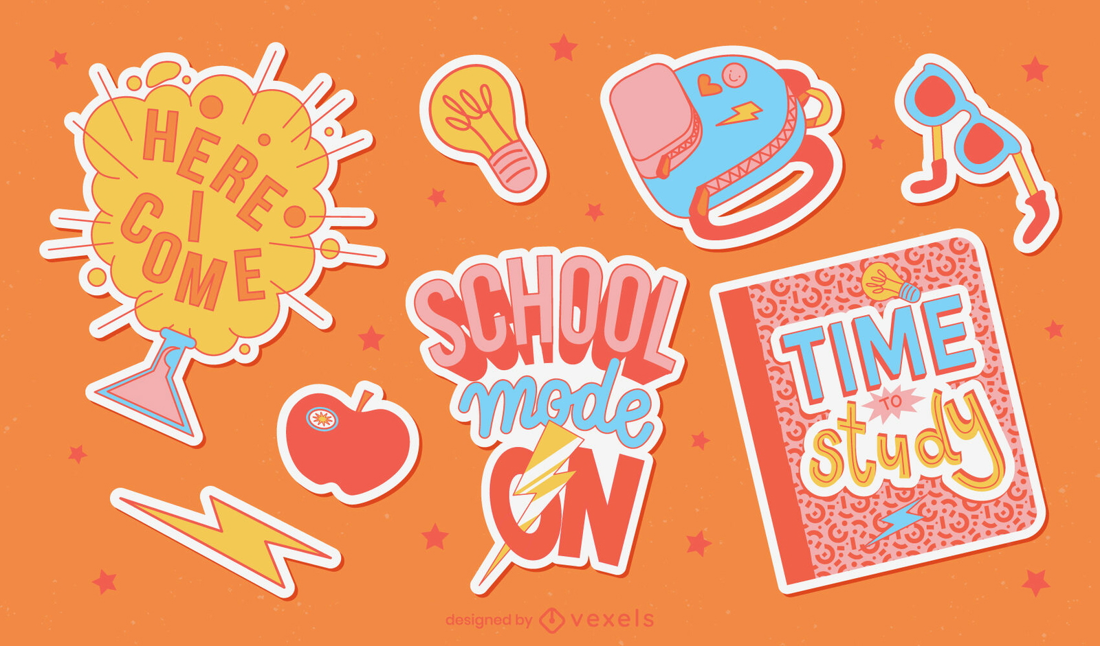 School Supplies Stickers Set Vector Download