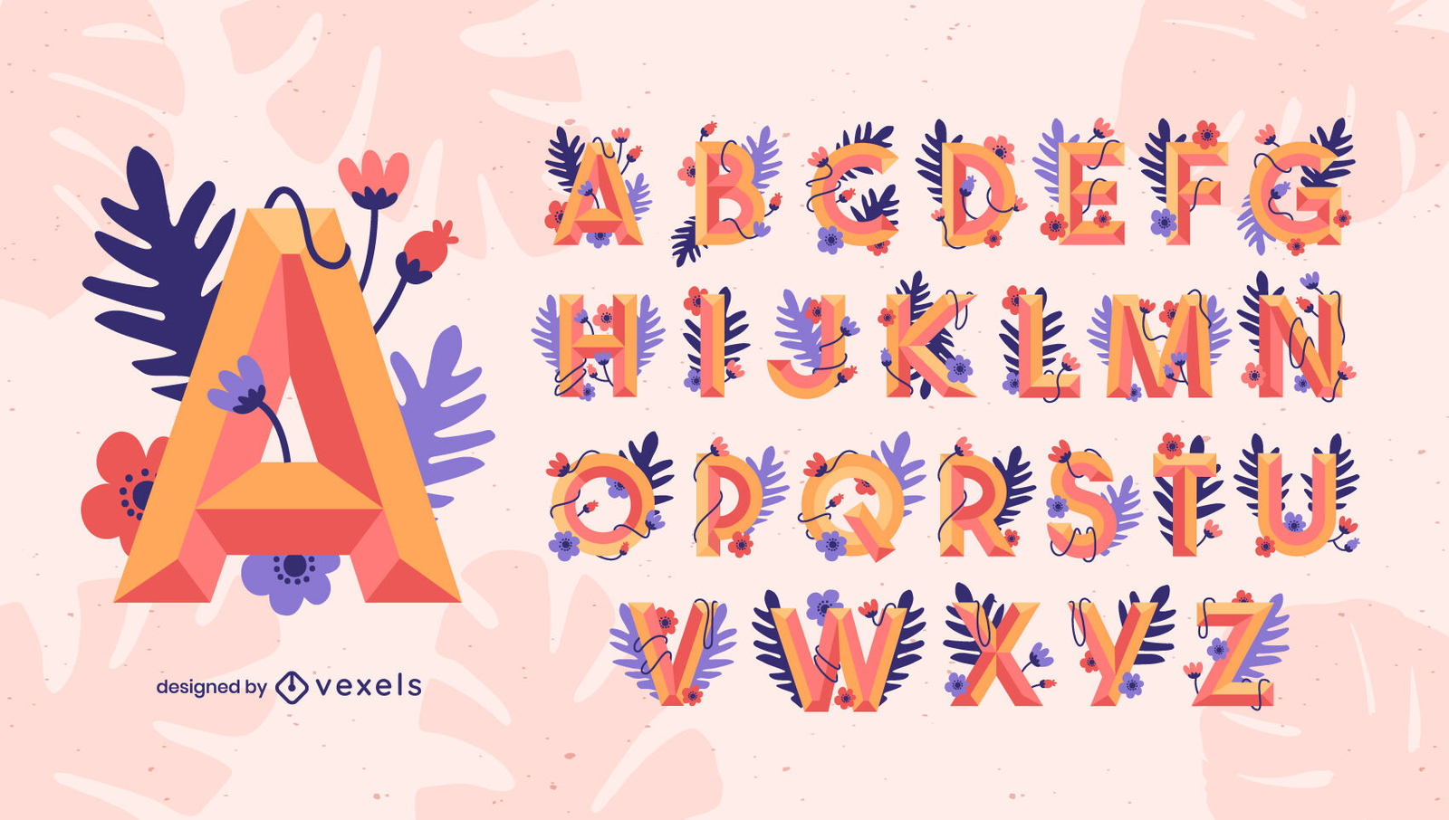 Tropical Flowers Alphabet Set Vector Download