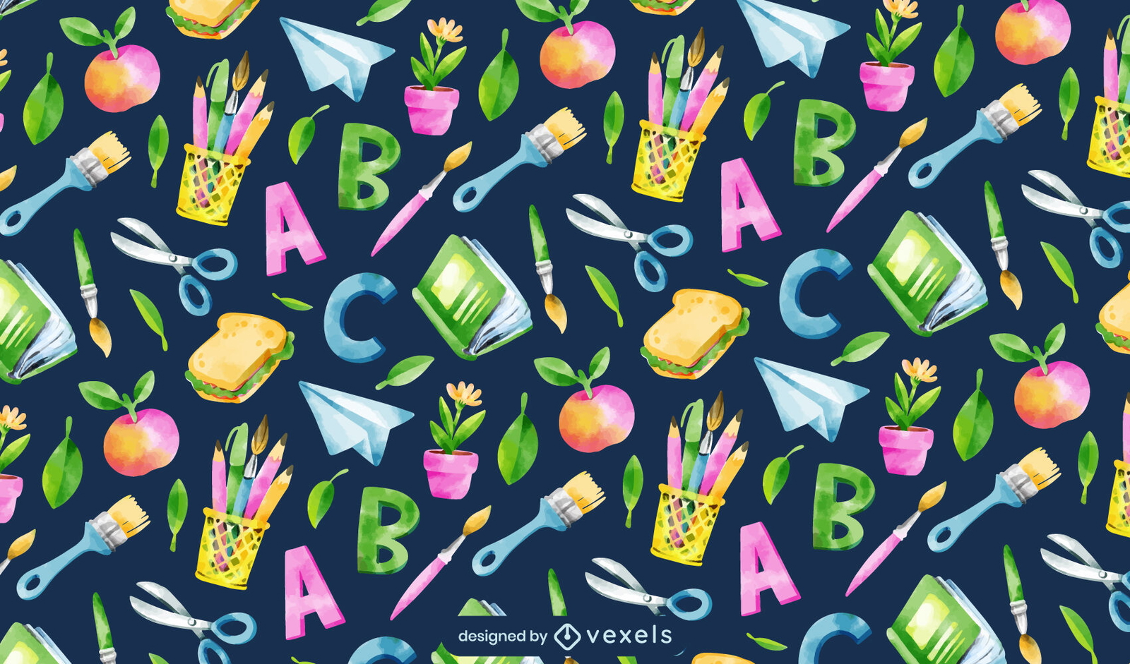 Classroom Elements Watercolor Pattern Design Vector Download