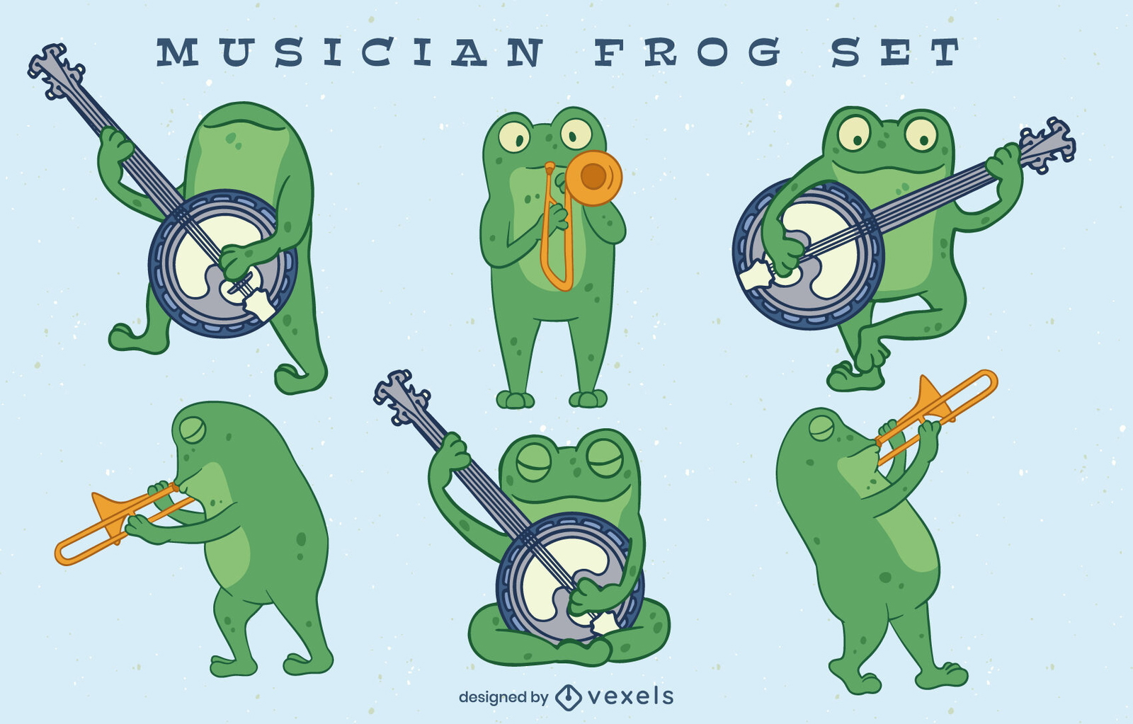 Musician Frog Character Set Vector Download