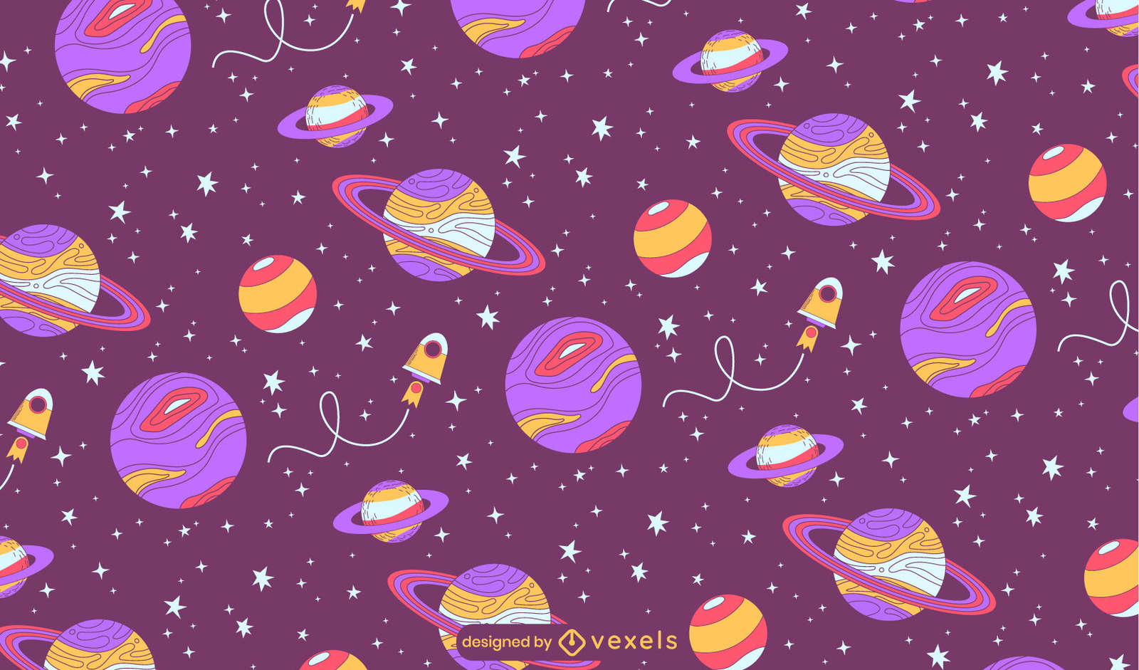 Planets And Spaceship In Space Pattern Design Vector Download