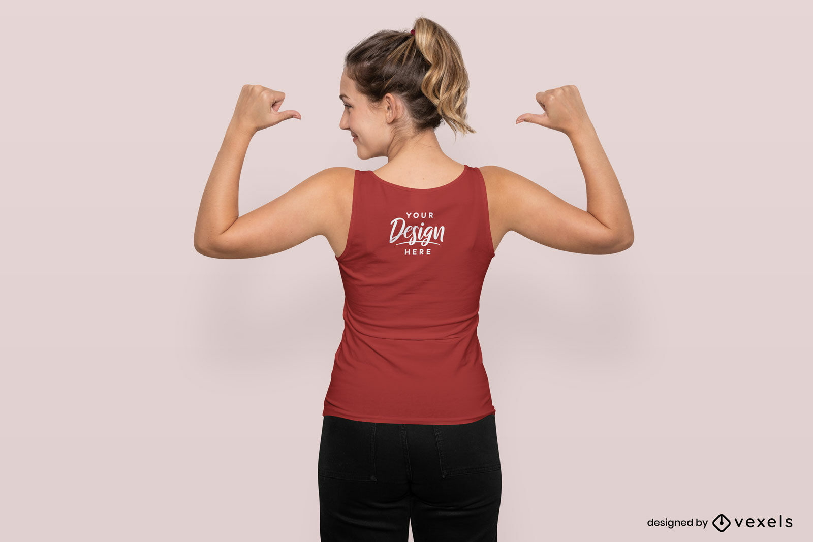 Woman Standing Backwards In Tank Top Mockup PSD Editable Template