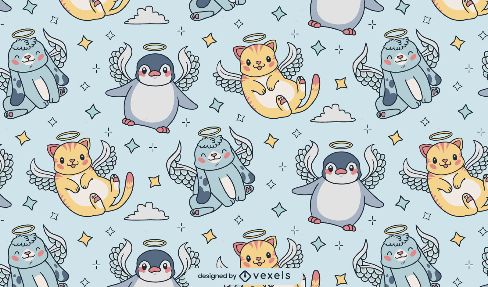 Cute Animal Angels Pattern Design Vector Download