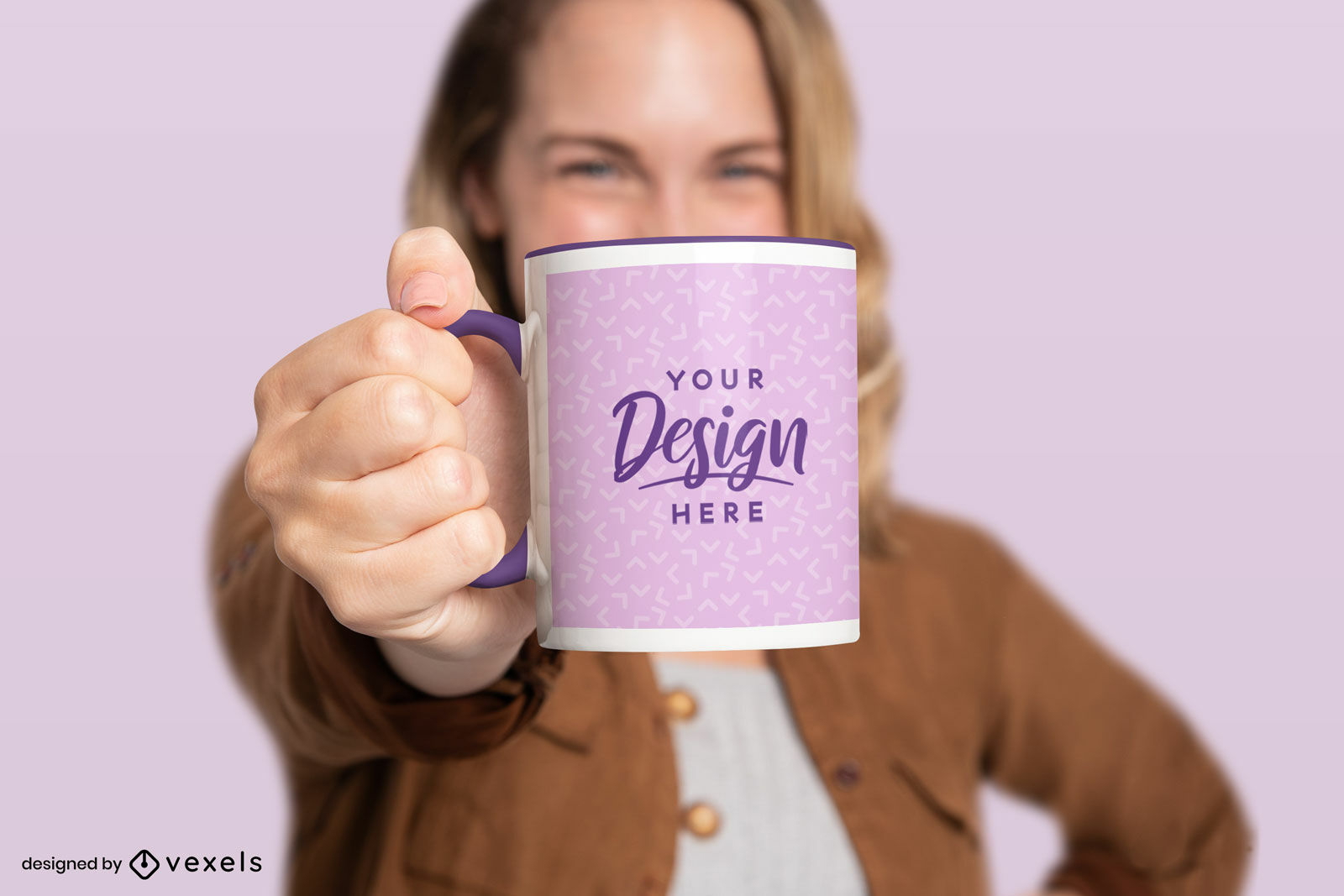 Female Model Mug Closeup Mockup PSD Editable Template