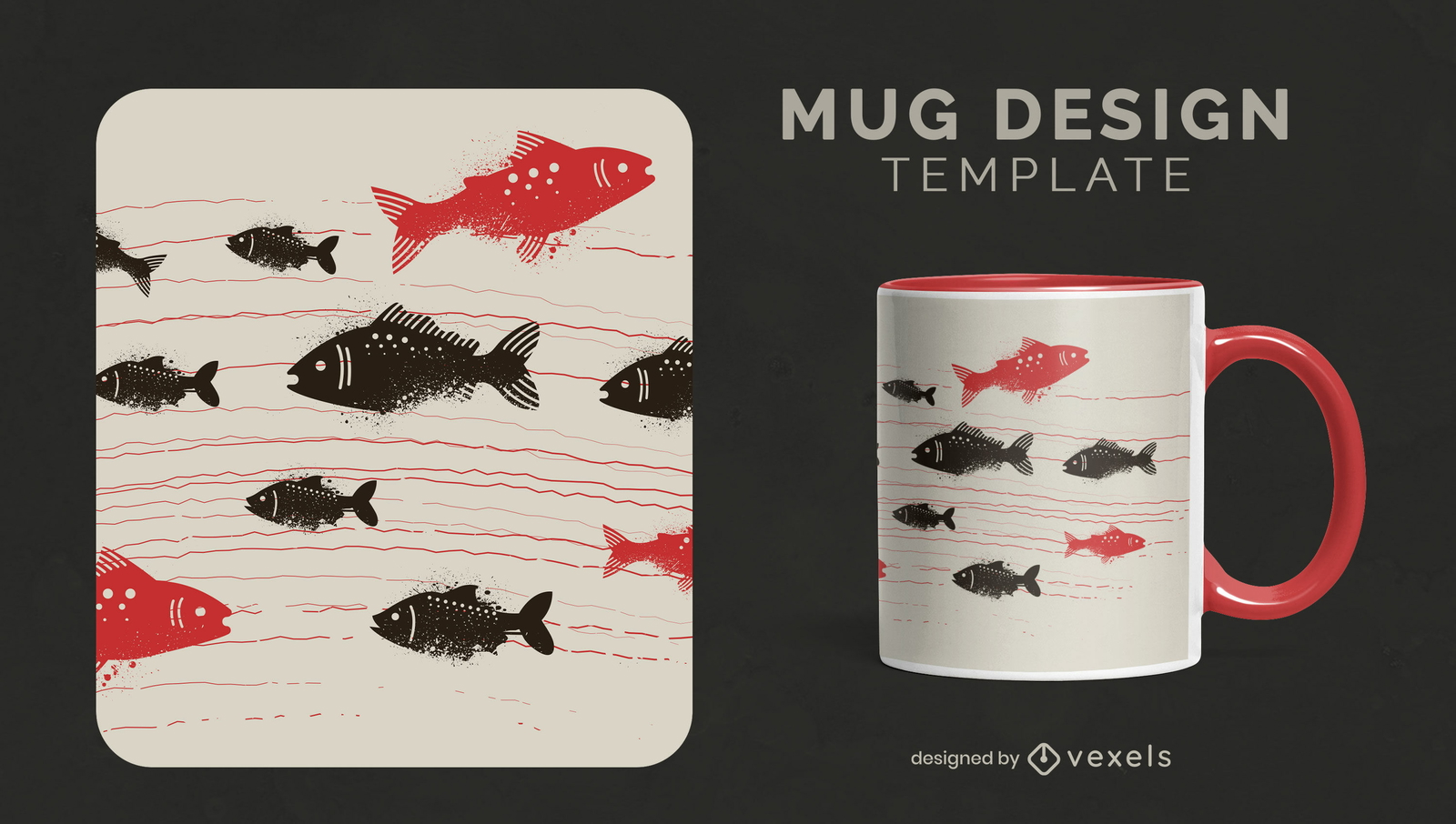 Fishes Animals Swimming Mug Design Vector Download