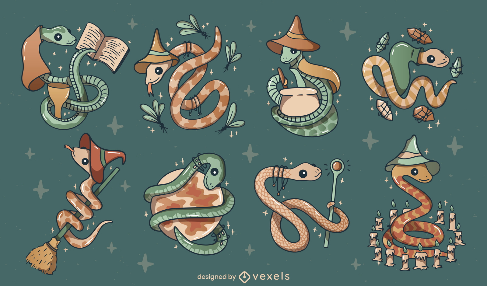 Wizard Snakes Character Set Vector Download