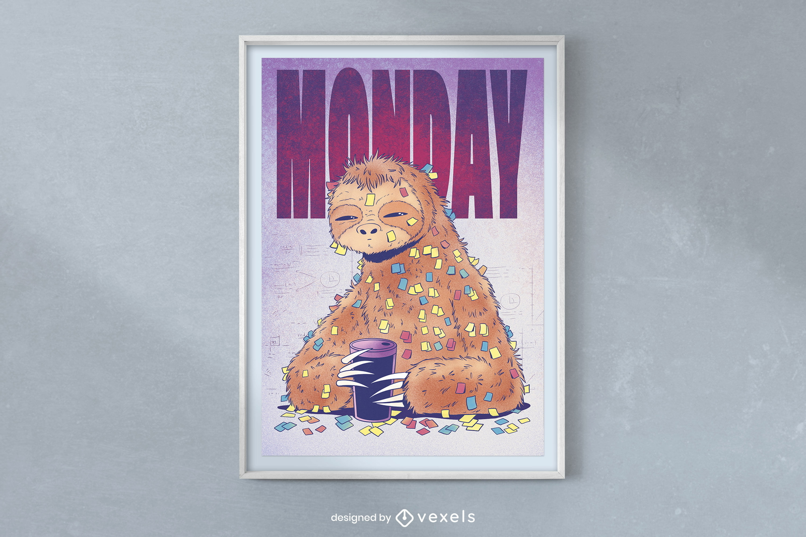 Monday Tired Sloth Poster Design PSD Editable Template