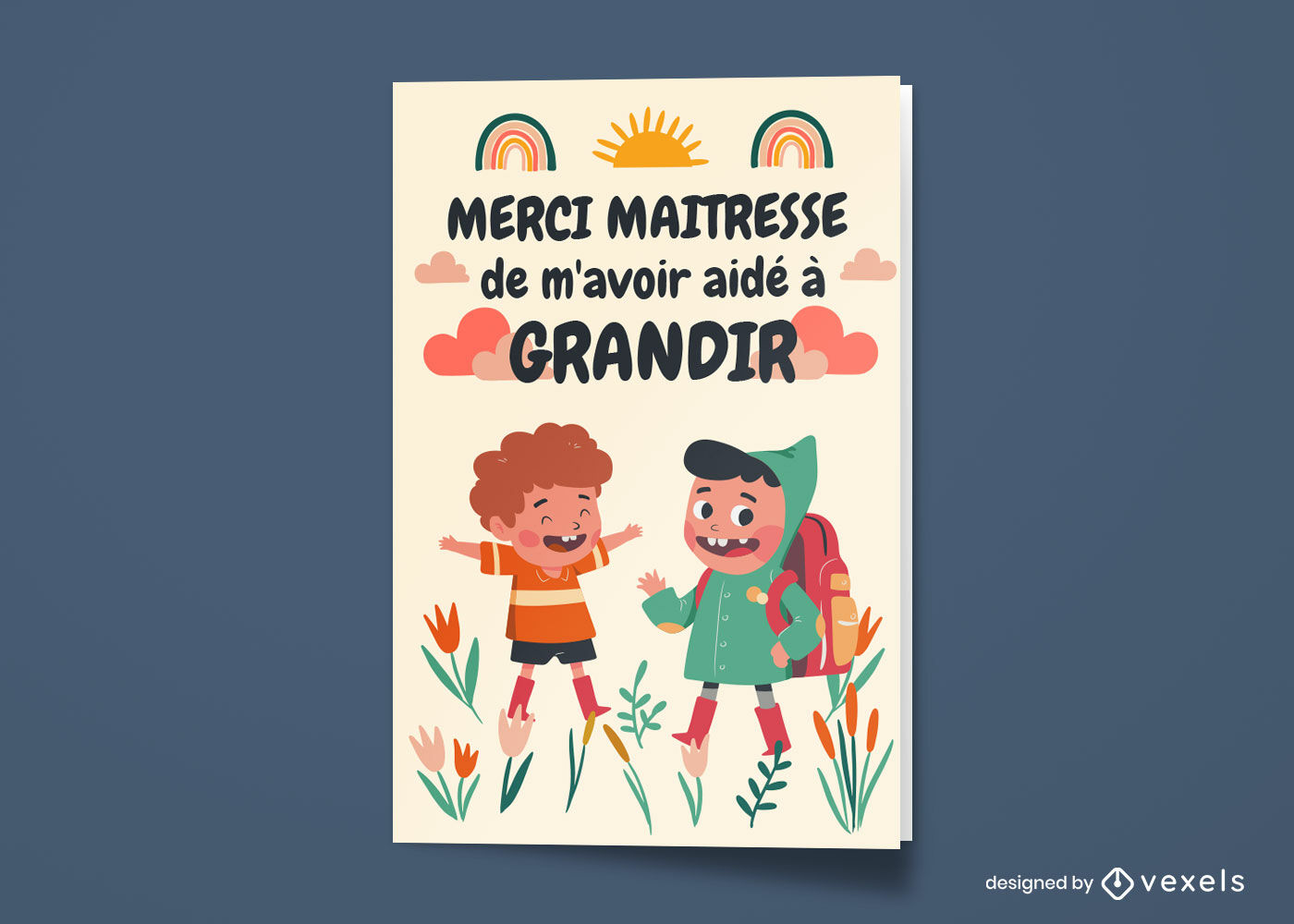 Happy Children Cartoon Greeting Card Vector Download