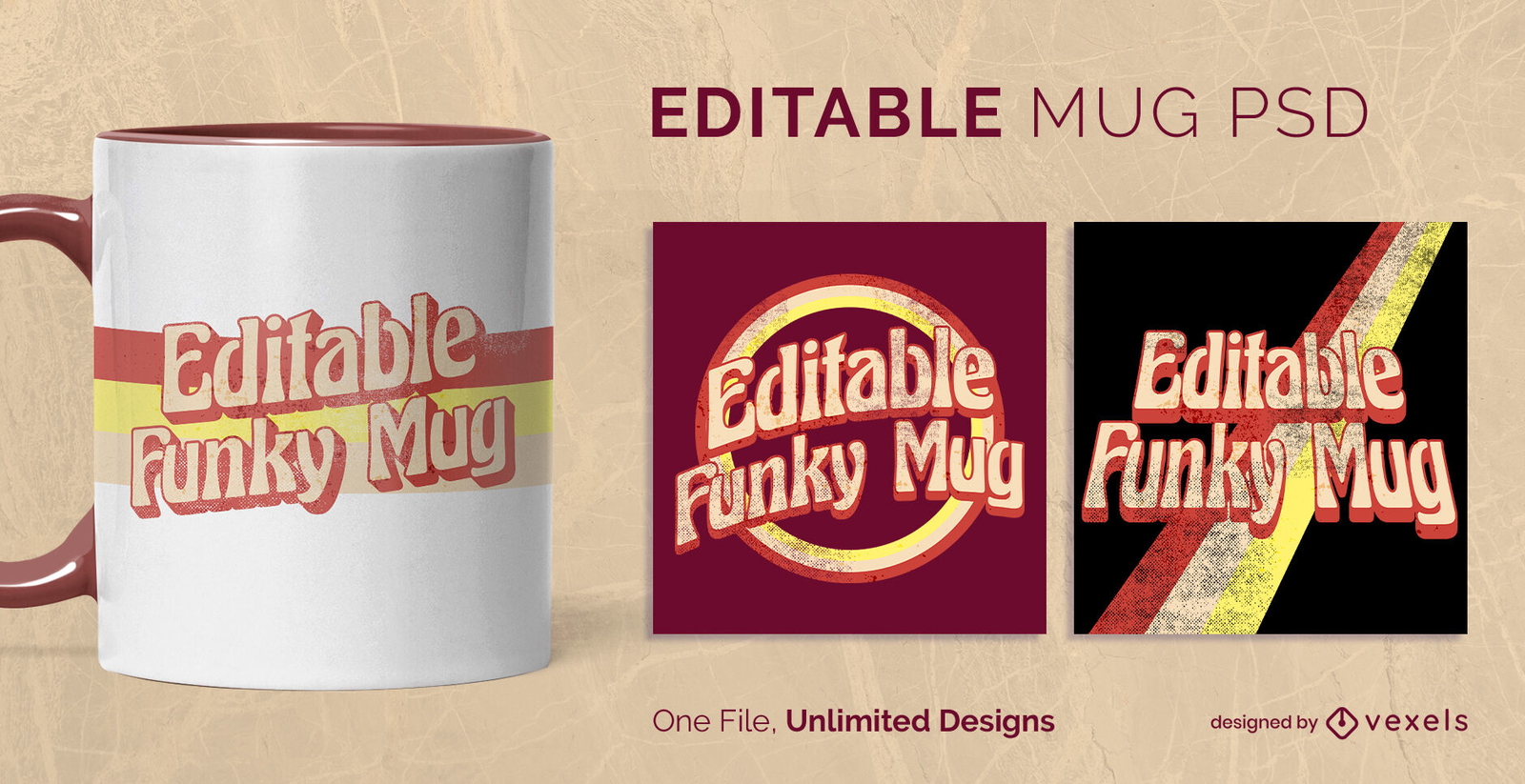 Funky Retro Mug Template Scalable PSD Editable Template