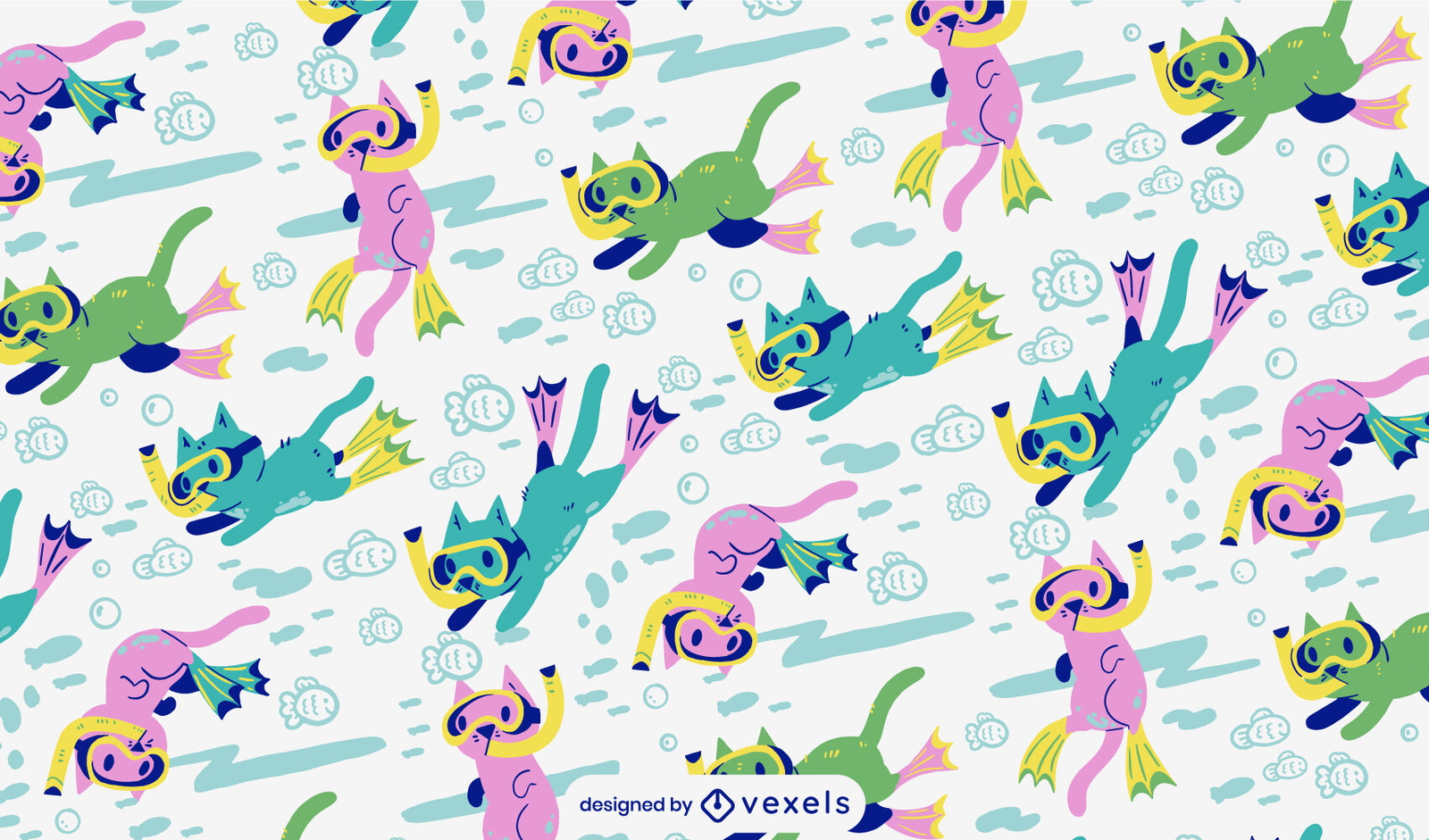 Snorkeling Cat Pattern Design Vector Download