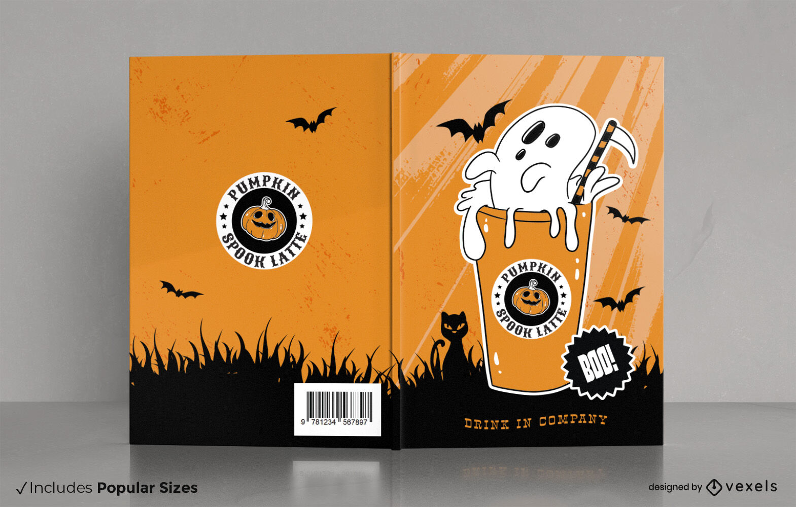 Ghost In Drink Retro Cartoon Book Cover Design Vector Download