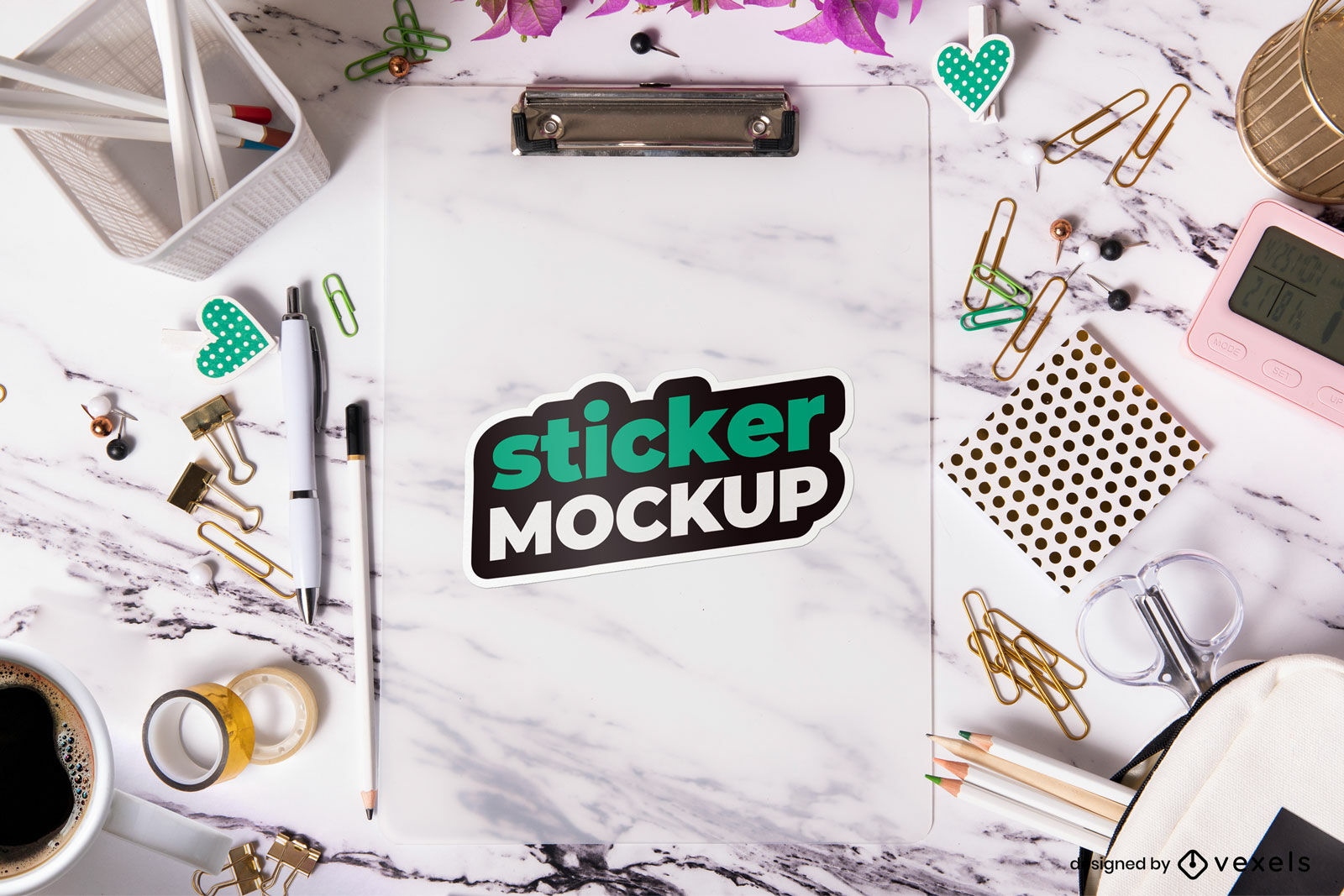 Clipboard With Sticker Mockup Design PSD Editable Template