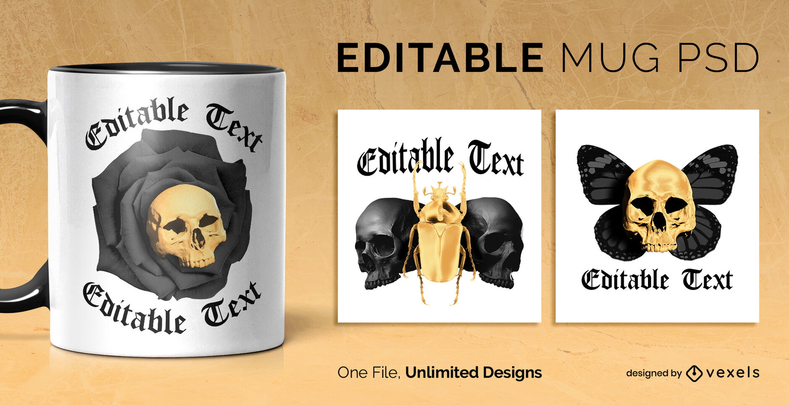 Dark And Gold Elements Scalable Mug Template PSD Editable Template
