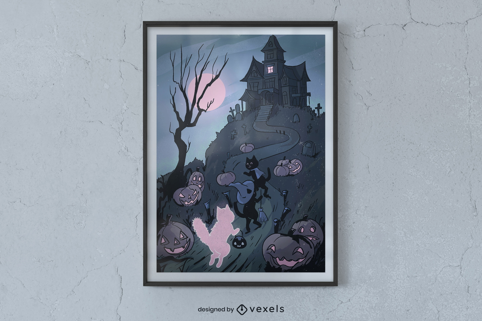 Halloween Cats Mansion Poster Design Vector Download