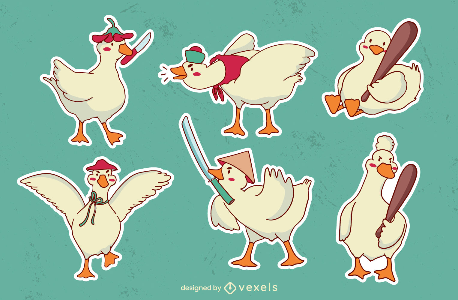 Funny Deadly Goose Stickers Set Vector Download