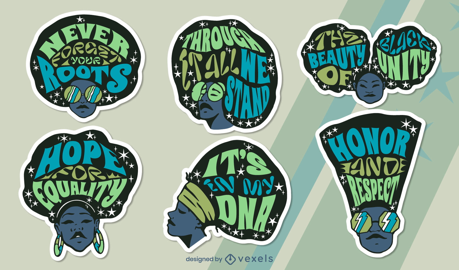 Afro Hair Black History Month Stickers Set Vector Download